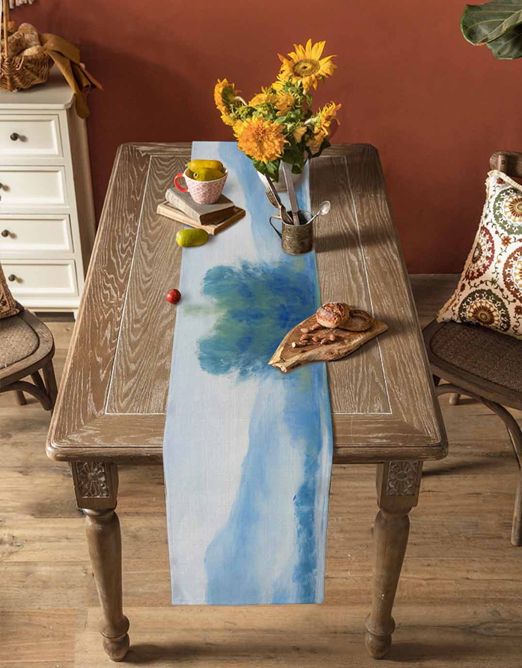 Watercolor Landscape Abstraction Table Runner Cotton Lin Wedding Table ...