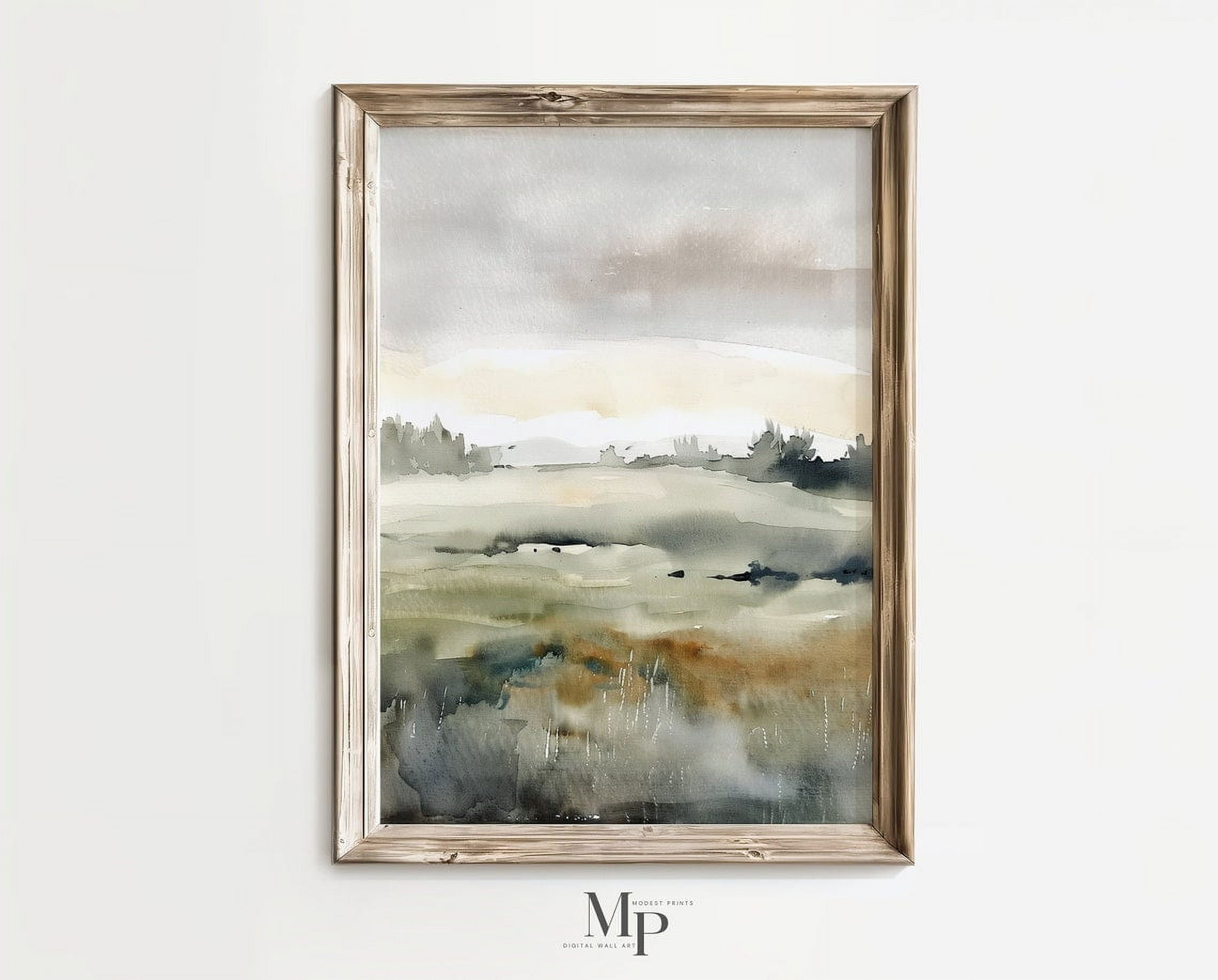 Watercolor Landscape Print, Sage Green Hills Wall Art, Trees Landscape ...