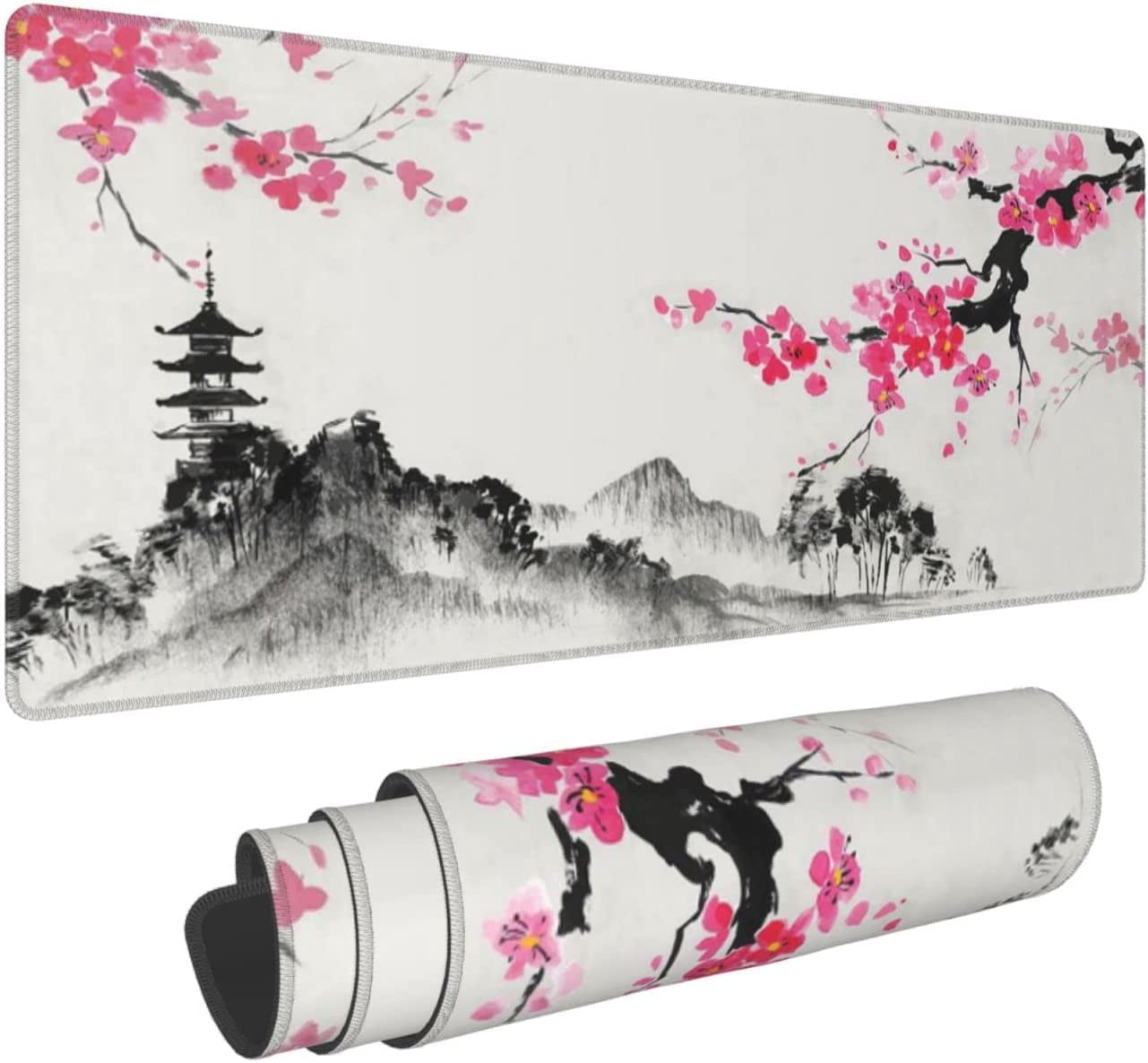 Watercolor Landscape Sakura Cherry Blossom Gaming Mouse Pad 31.5×11 ...