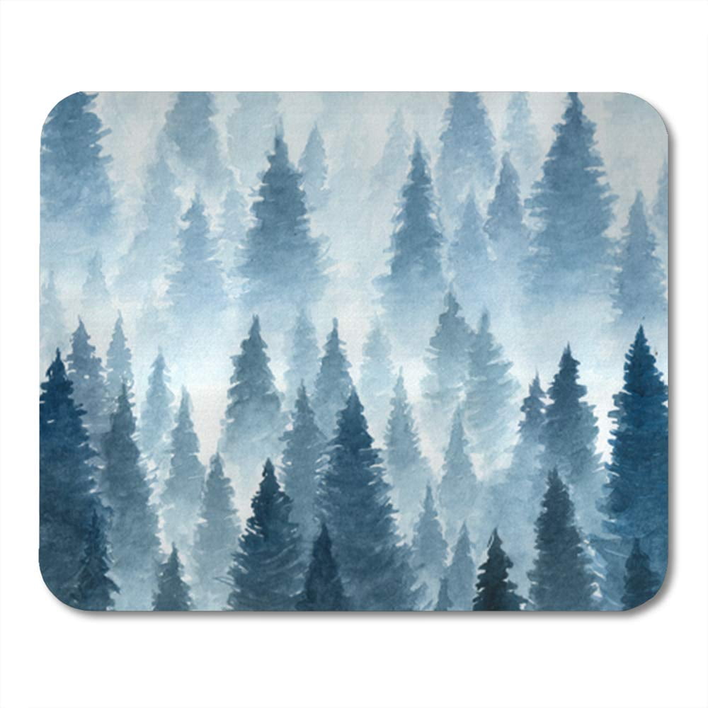 Watercolor Landscape of Foggy Forest Winter Hill Wild Nature Frozen ...