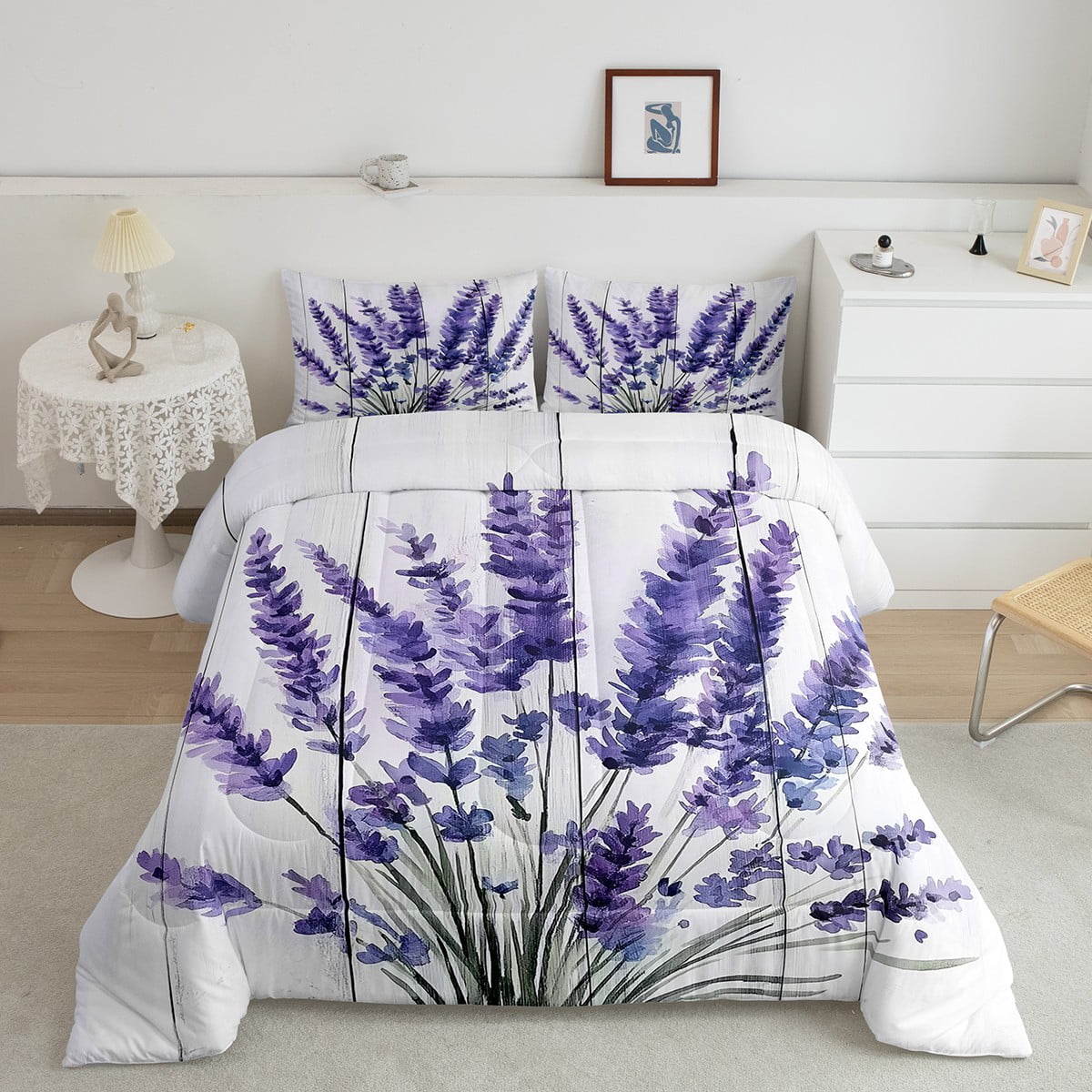 Watercolor Lavender Comforter Set King Size Teens Adults,Garden Flower ...