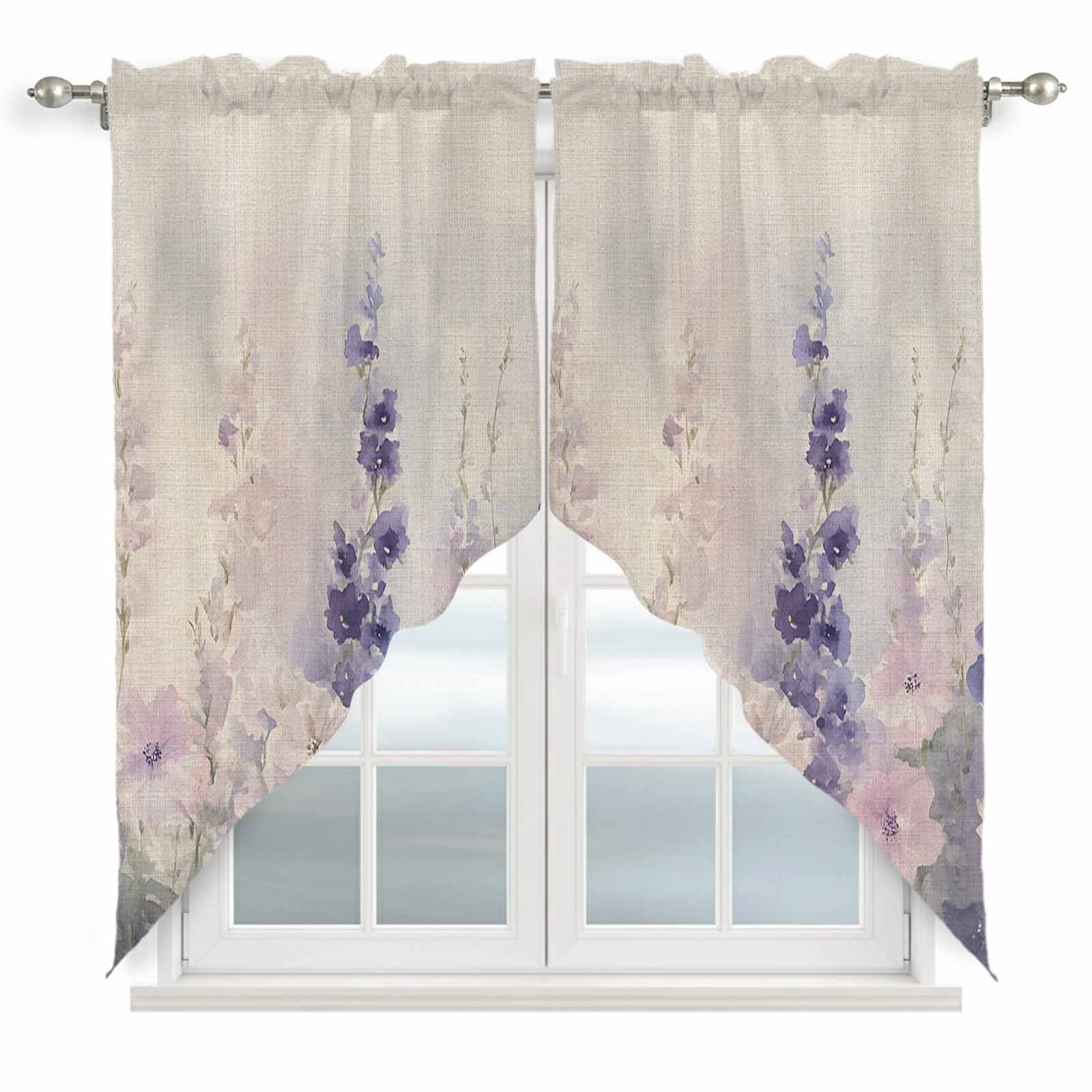Watercolor Lavender Swag Curtains Country Spring Field Leaf Wildflower ...