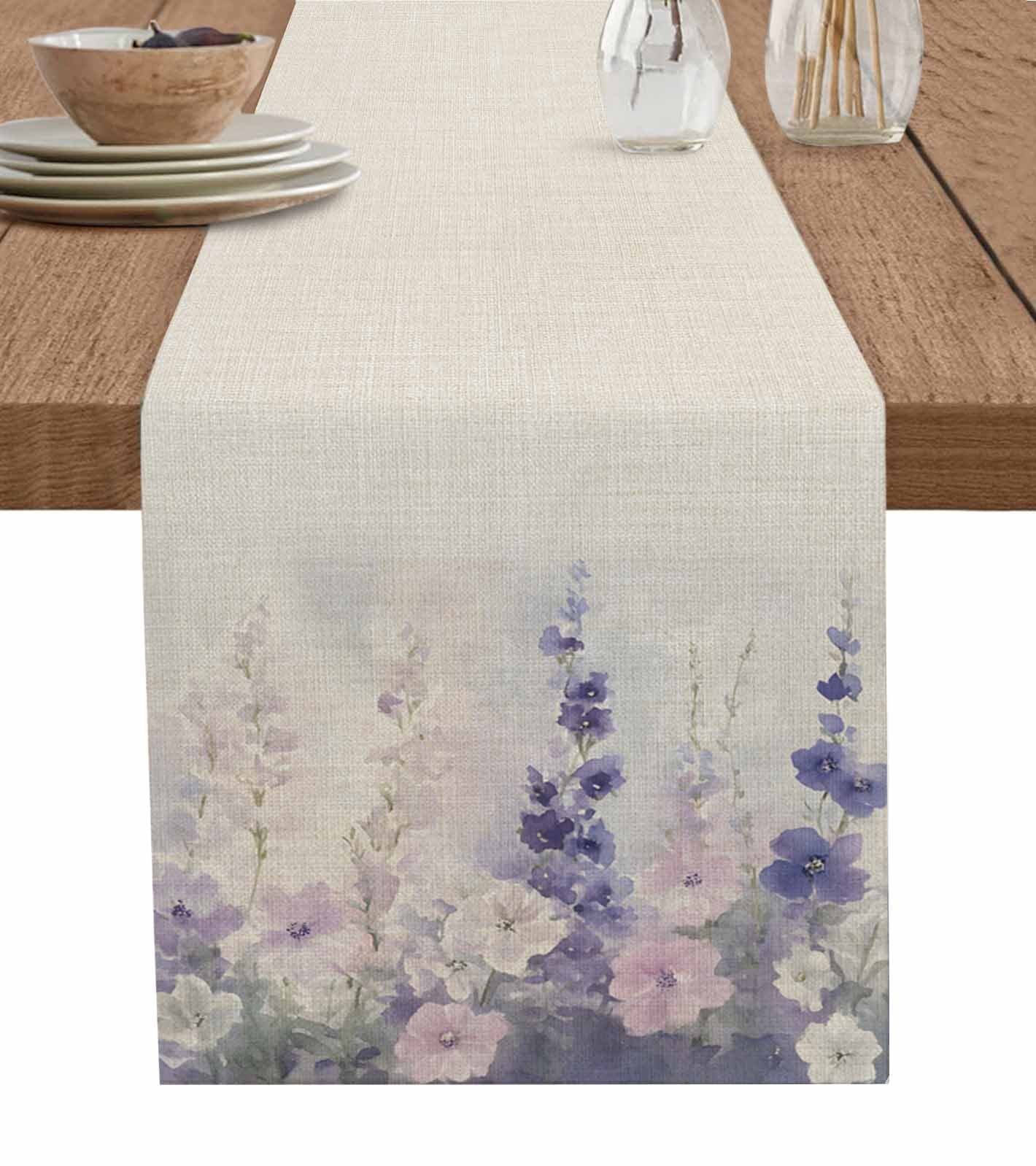 Watercolor Lavender Table Runner Country Spring Field Leaf Wildflower ...