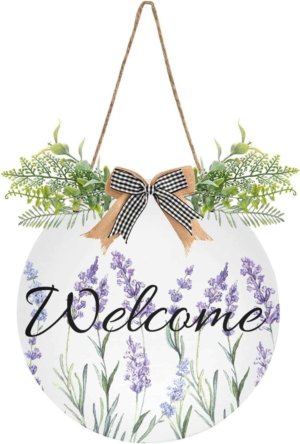 Watercolor Lavender Welcome Sign for Front Door, Round Sign Hanging ...