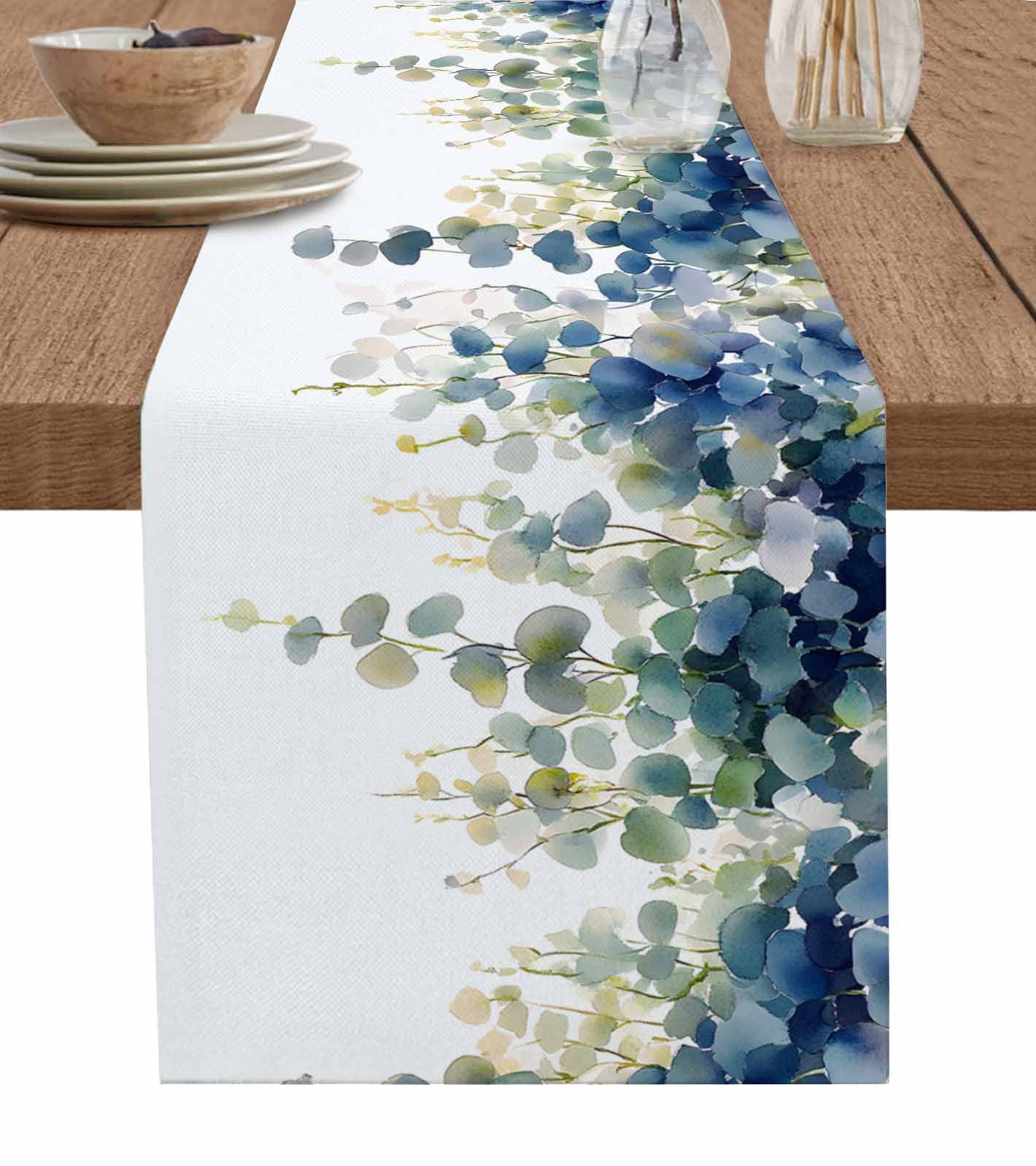 Watercolor Leaaves Burlap Cotton Table Runner 13x48 Inches Long, Spring ...