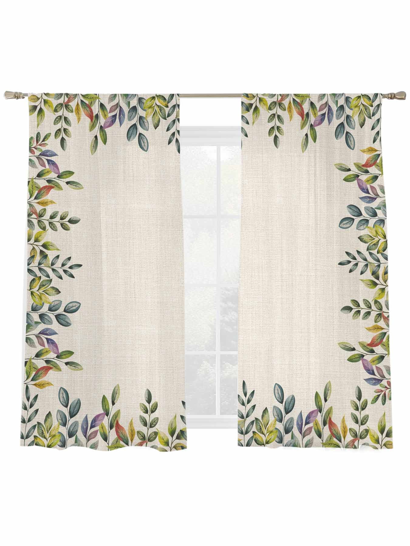 Watercolor Leaf Sheer Curtains 72 Inch Length 2 Panels Set, Semi ...
