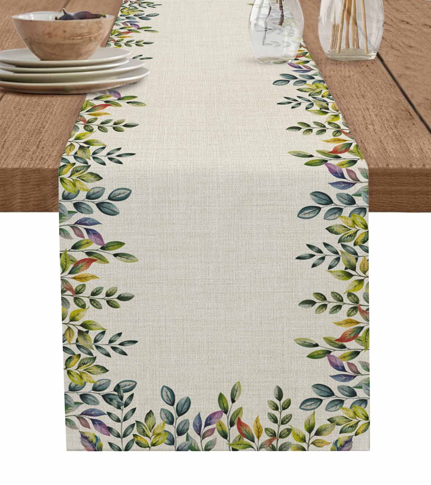 Watercolor Leaf Table Runner Vintage Pastoral Summer Botanical Rustic ...