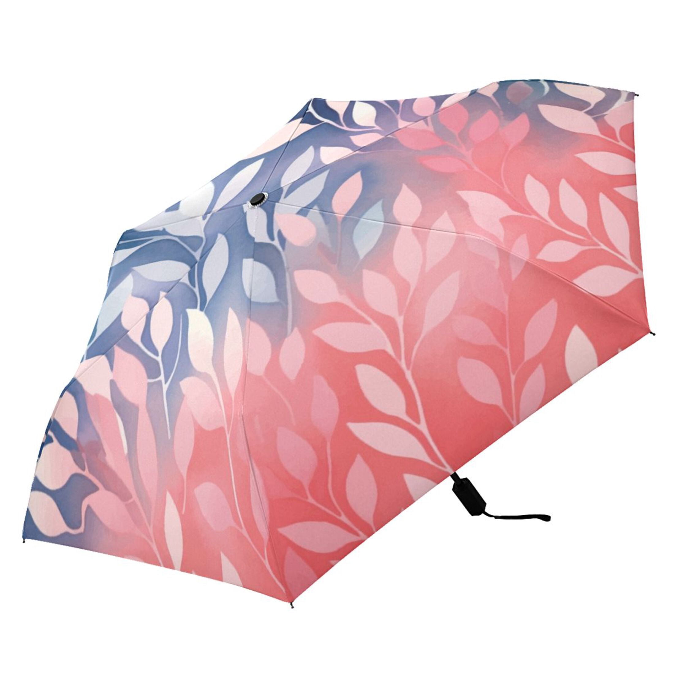 Watercolor Leaves Compact Folding Umbrella for Rain Windproof Travel ...