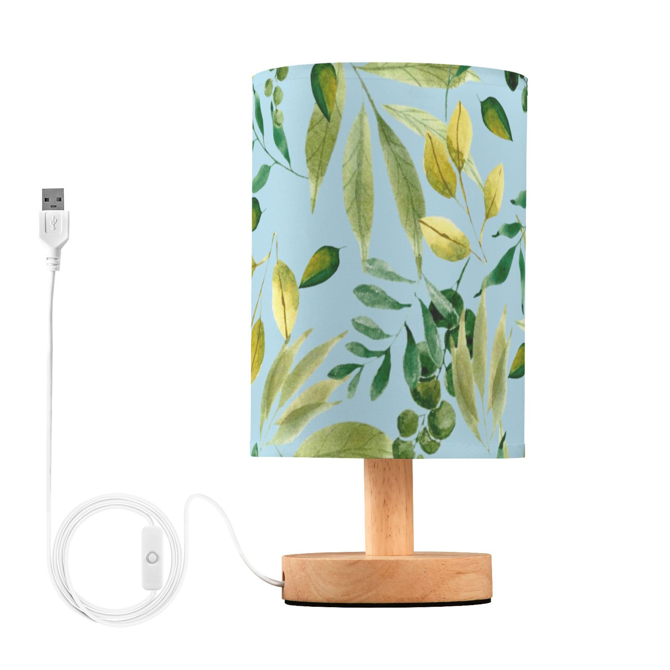 Watercolor Leaves Green Bedside Table Lamp LED Warm Lights with USB ...