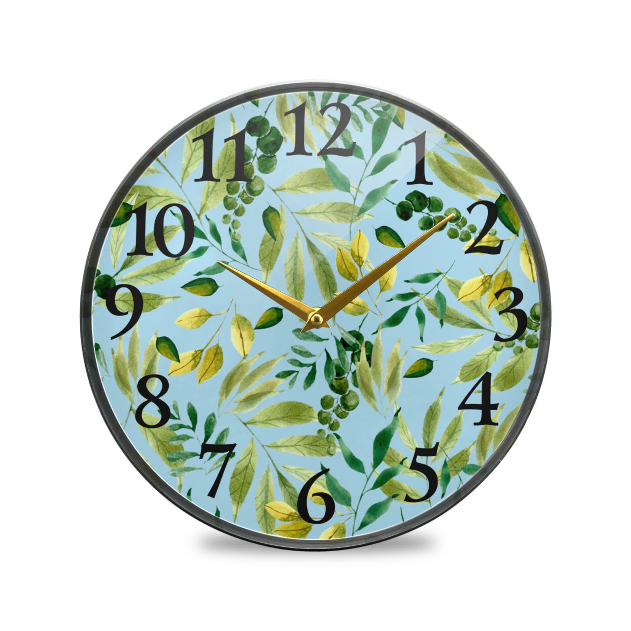 Watercolor Leaves Green Wall Clocks Battery Operated 9.5 Inch Round ...