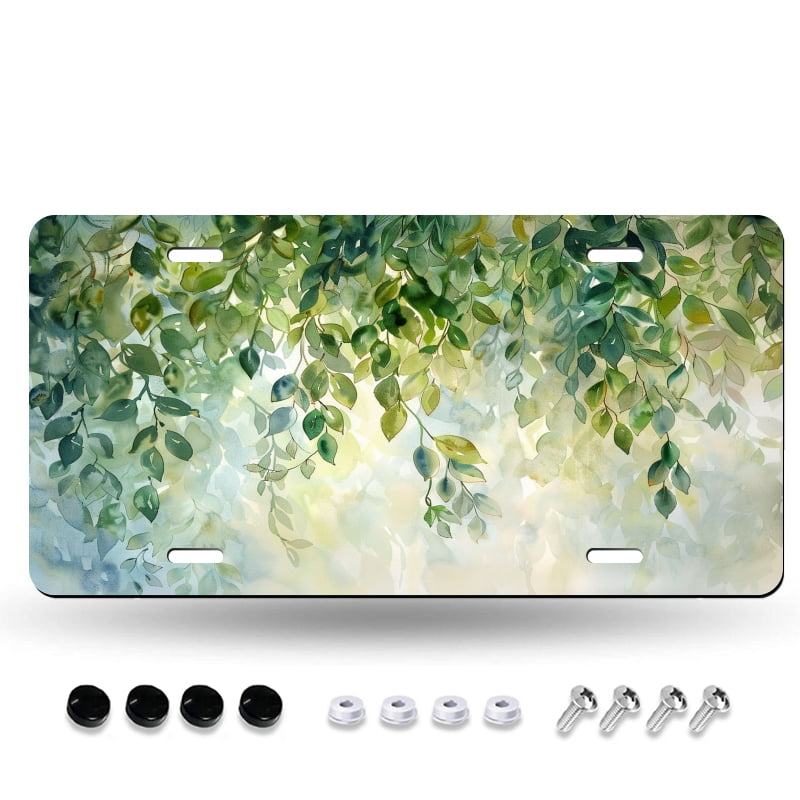 Watercolor Leaves in a Green - Yellow Palette License Plate Frame ...