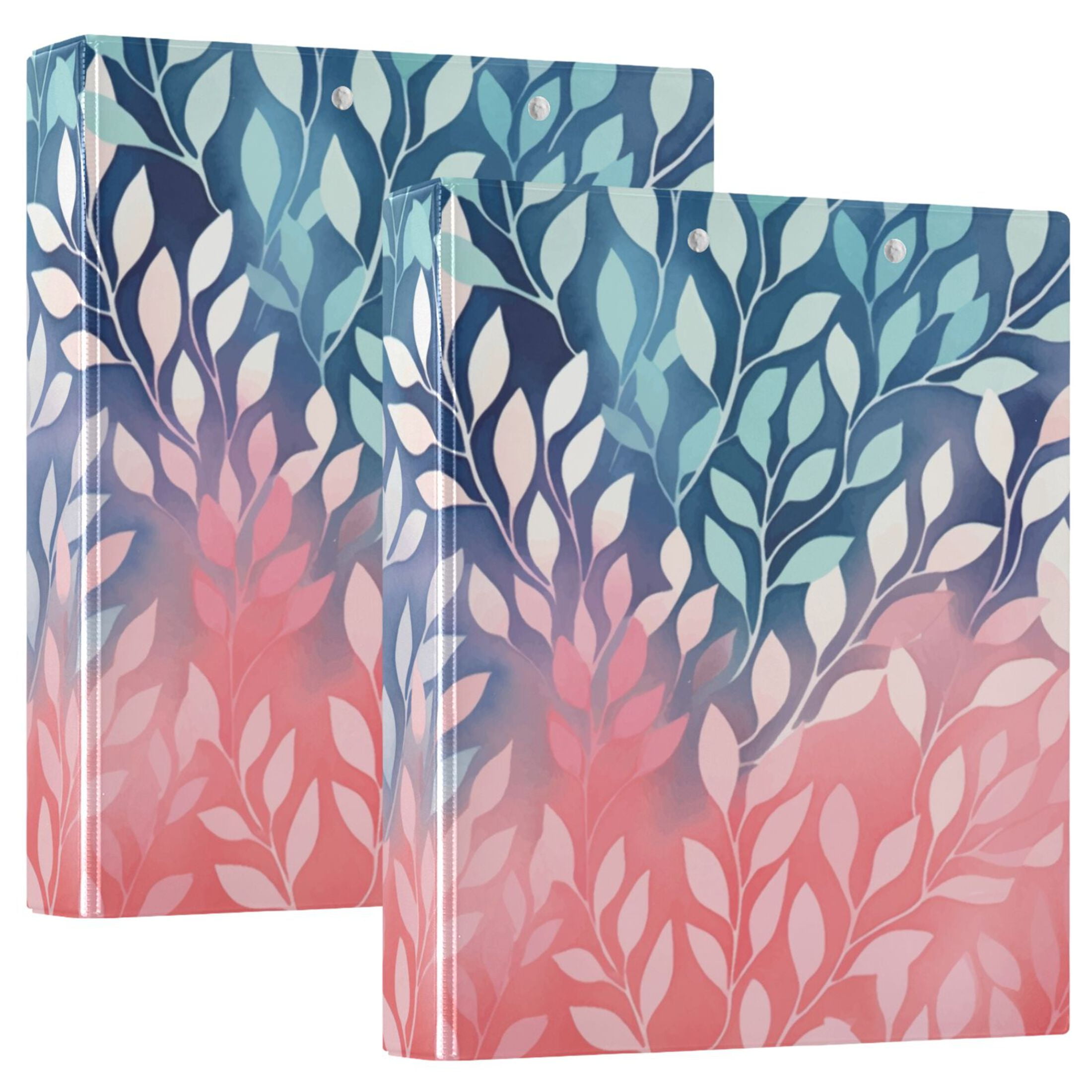Watercolor Leaves Hardcover 3 Ring Binder 1.5 inch Round Rings with ...