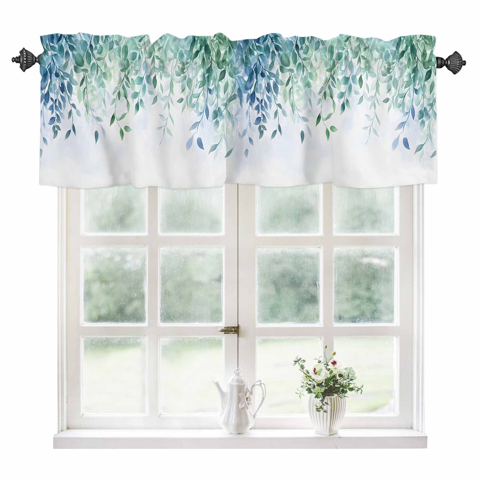Watercolor Leaves Kitchen Valances for Windows 42x12 Inch Kitchen ...