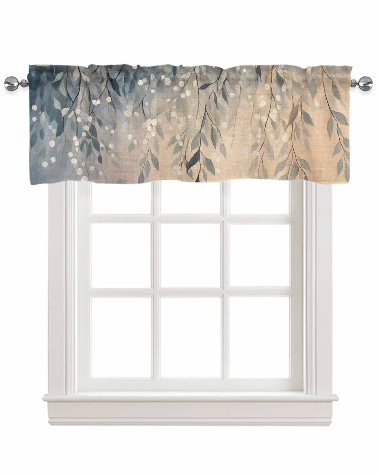 Watercolor Leaves Kitchen Valances for Windows Farmhouse Linen Window ...
