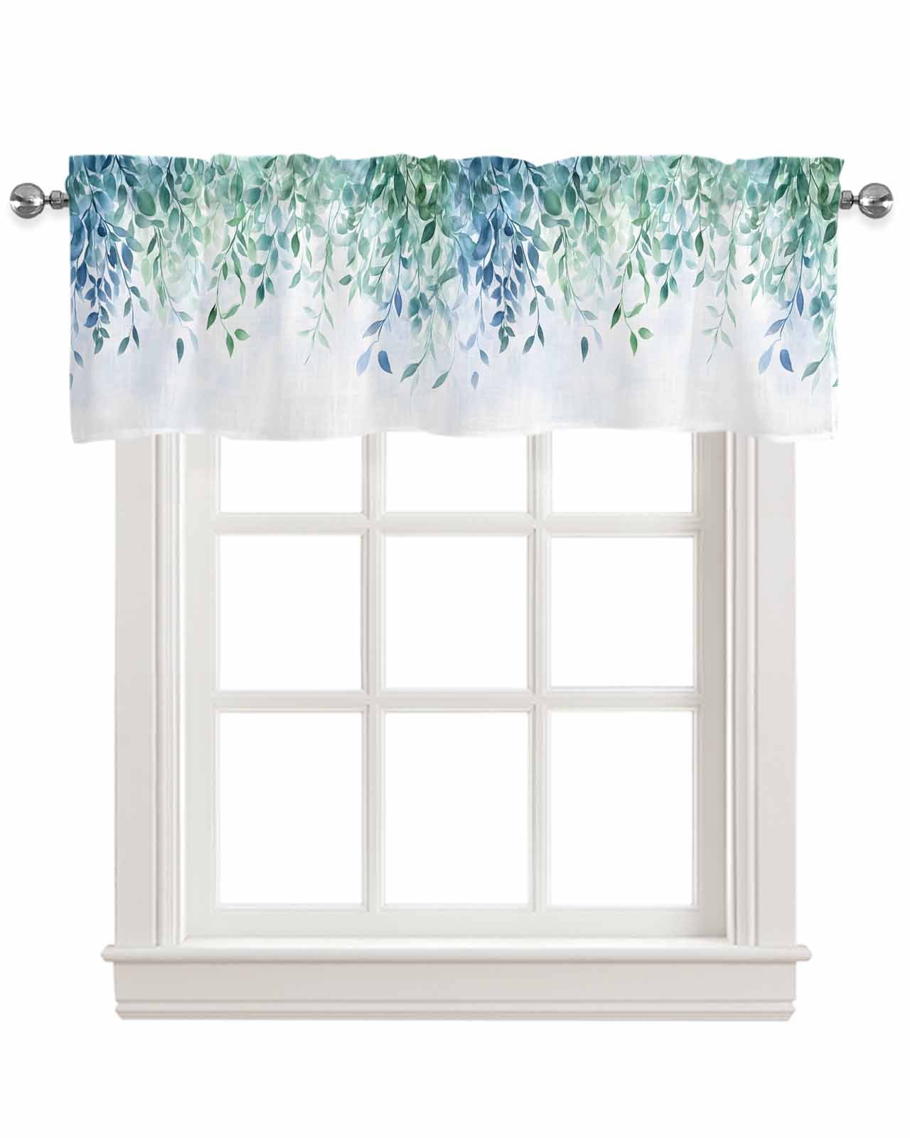 Watercolor Leaves Kitchen Valances for Windows Farmhouse Linen Window ...