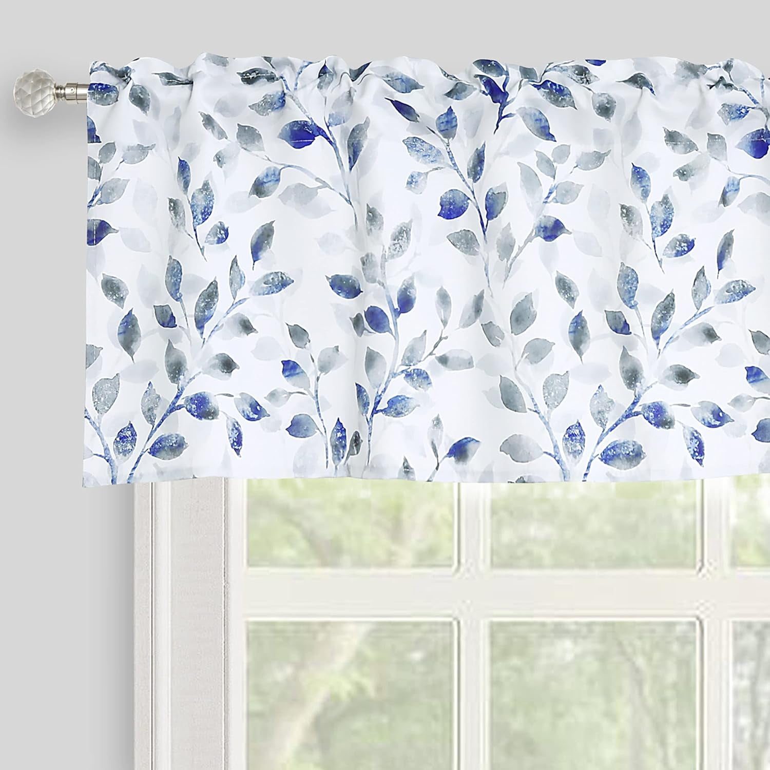 Watercolor Leaves Print Valance for Windows, Grey and White Floral ...