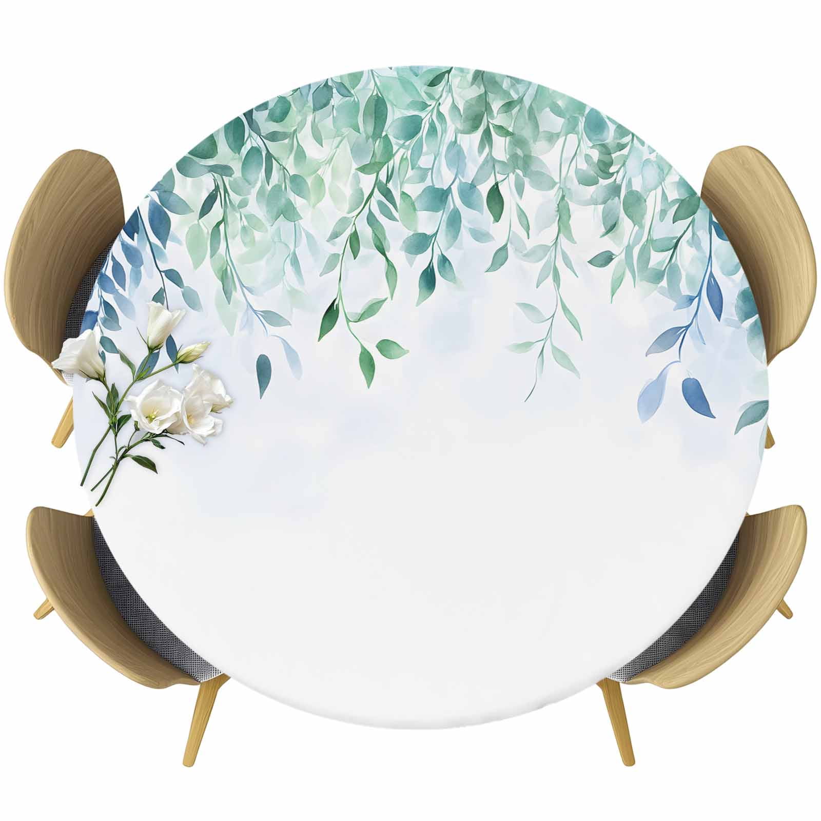 Watercolor Leaves Round Tablecloth 36-44 Inch Round Fitted Table Cloth ...