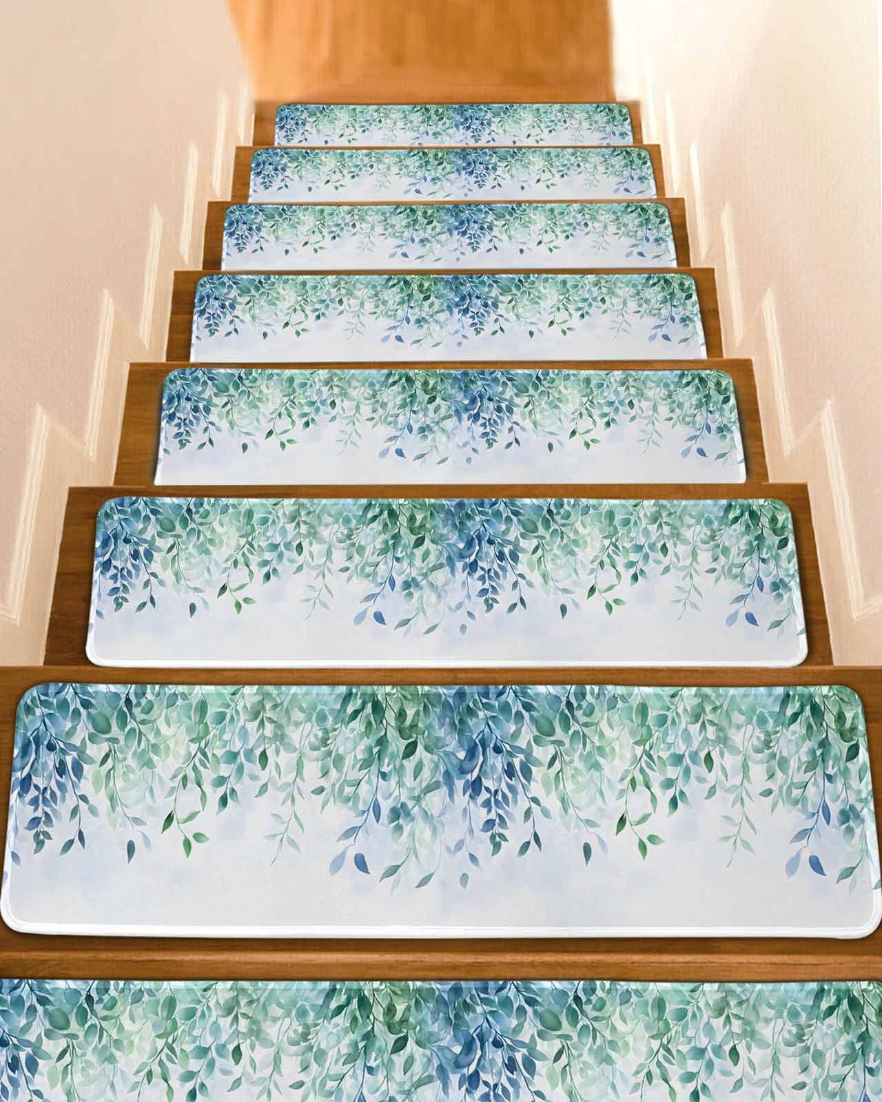 Watercolor Leaves Stair Treads for Wooden Steps Indoor Runner Rug ...