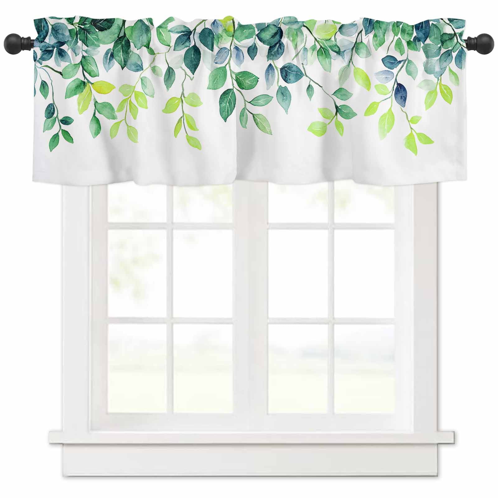 Watercolor Leaves Valances for Windows Farmhouse Kitchen Curtains ...