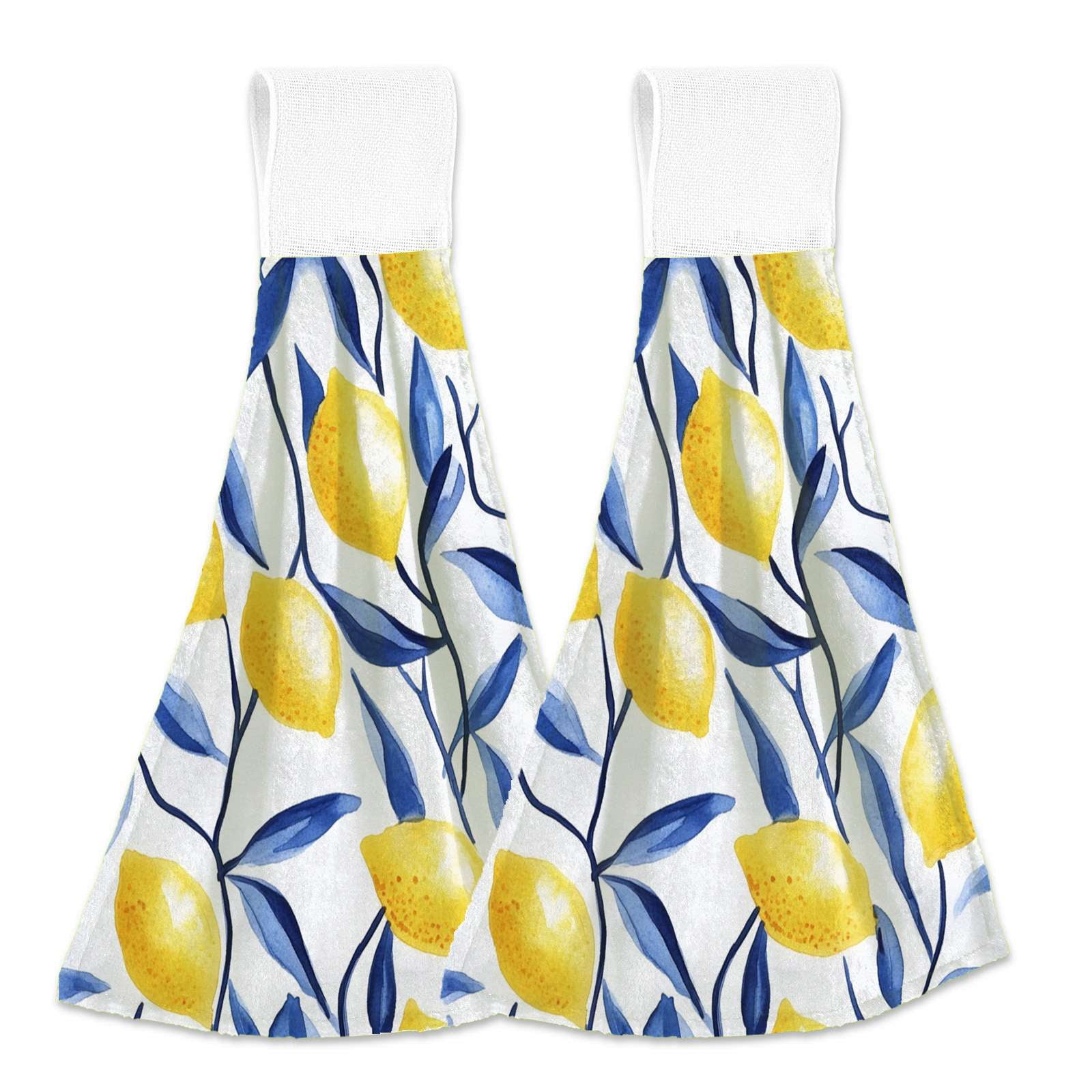 Watercolor Lemon Branch Pattern Hanging Kitchen Hand Towels Sets with ...