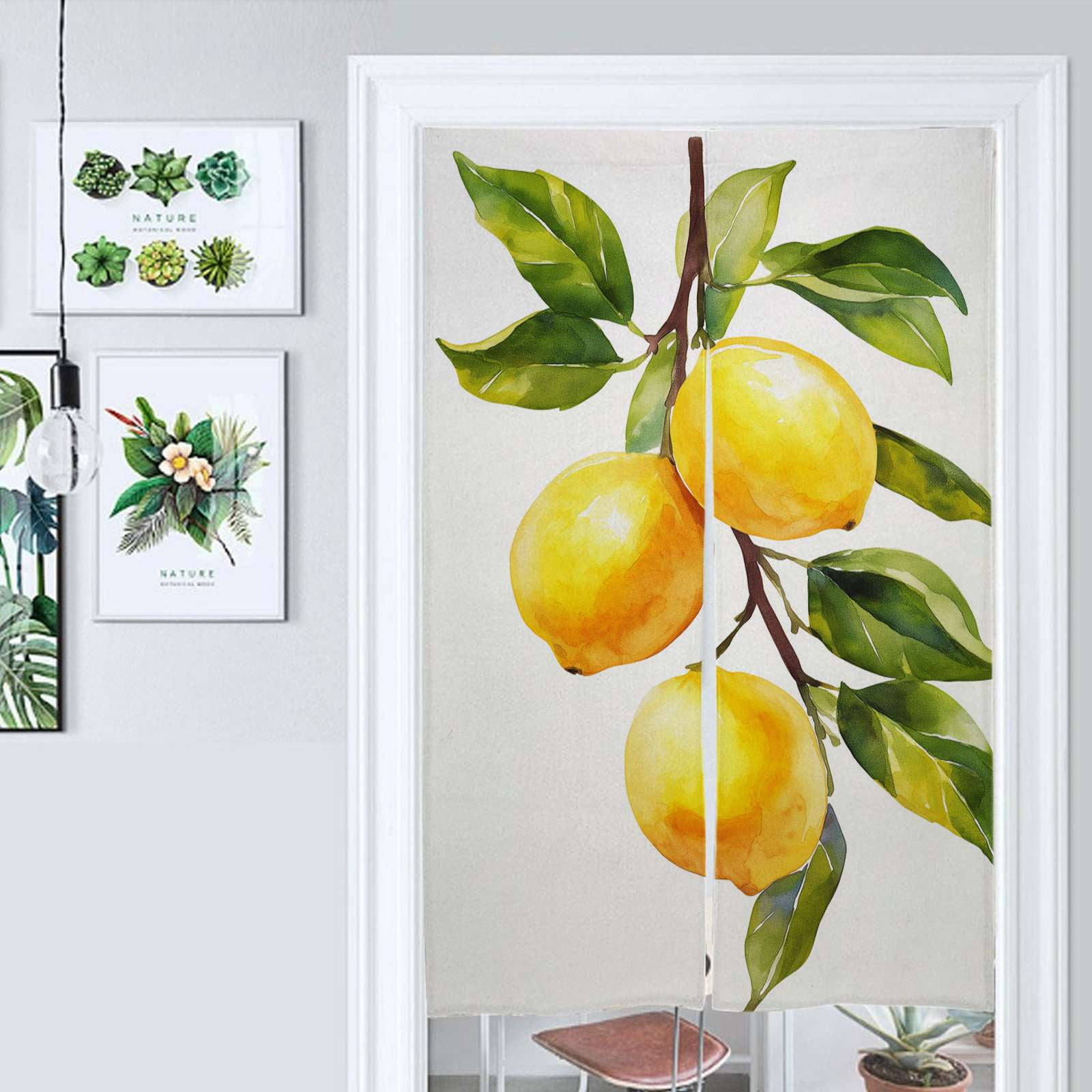 Watercolor Lemon Branch Print Door Curtain Nordic Living Room ...