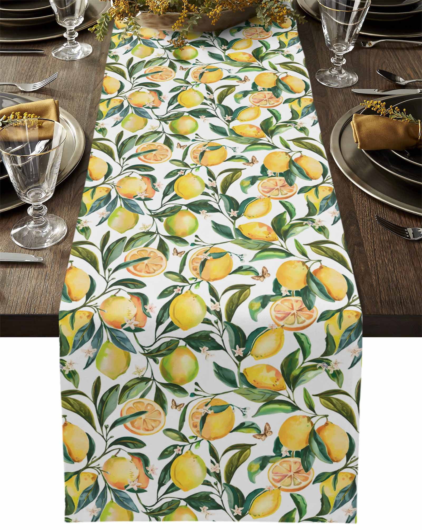 Watercolor Lemon Country Fruit Table Runners 13x36 Inches Long Linen ...