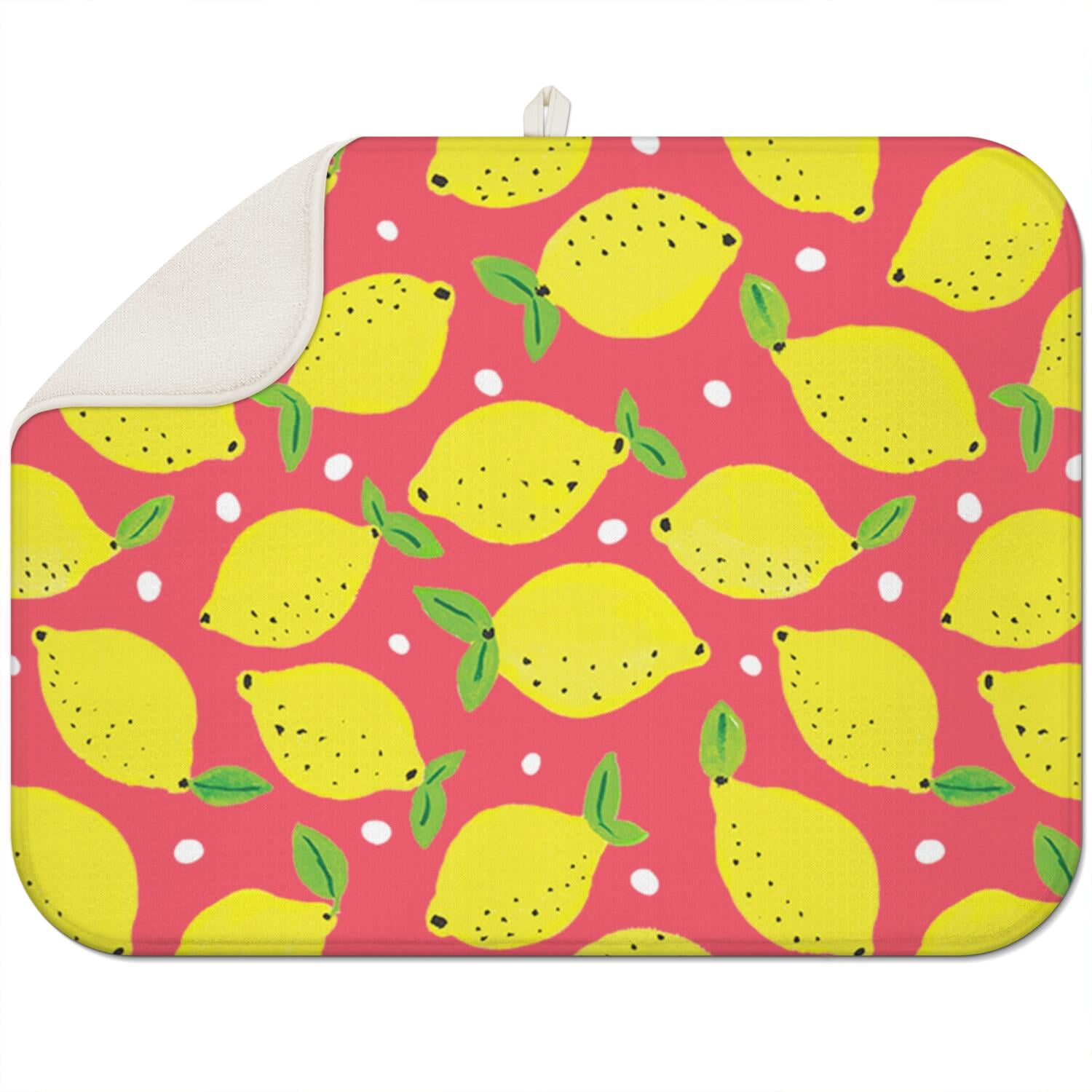 Watercolor Lemon Dish Drying Mat – Artistic Lemon Print Microfiber ...