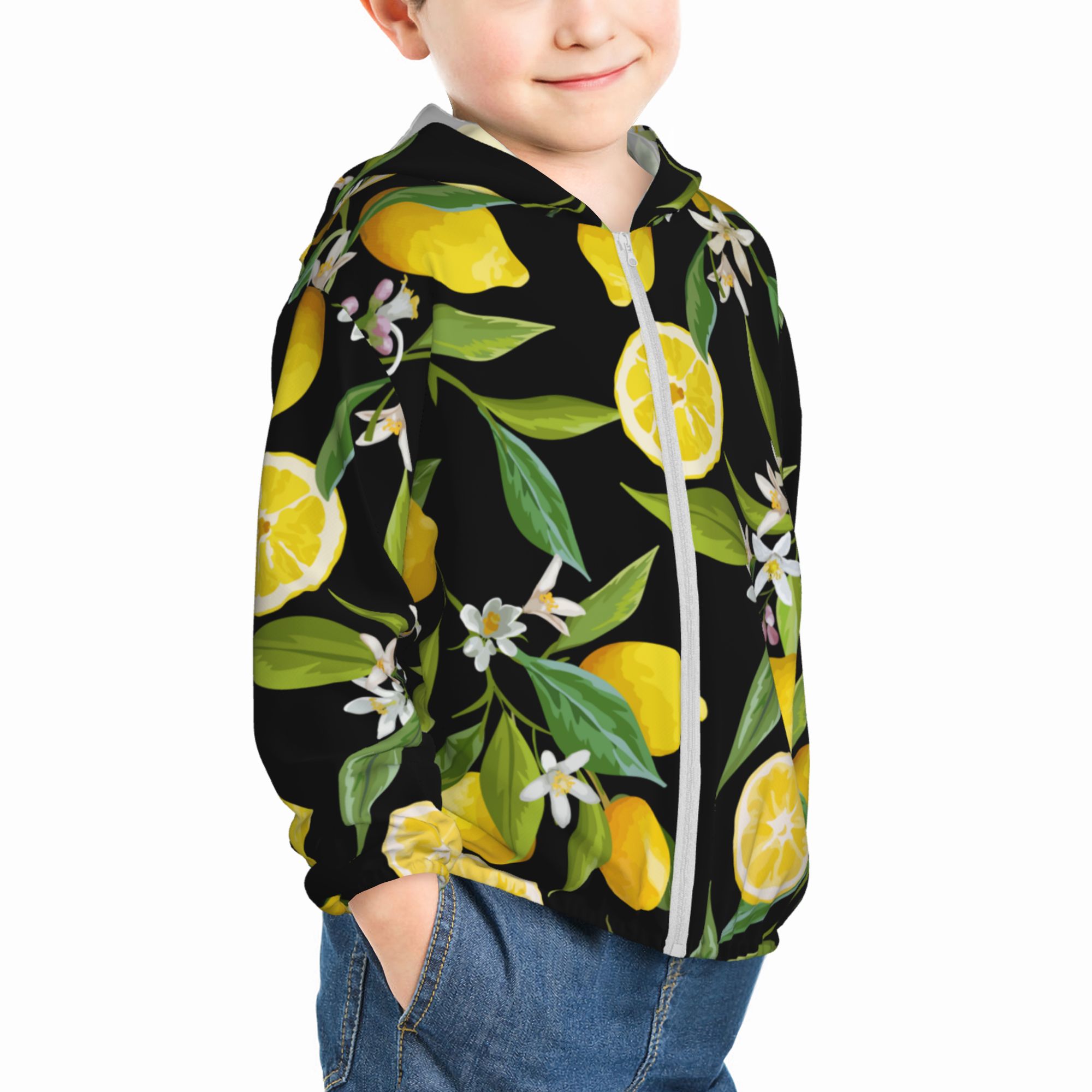 Watercolor Lemon Fruits Flowers Floral Leaves Kids Zip-Up Hoodie Girls ...