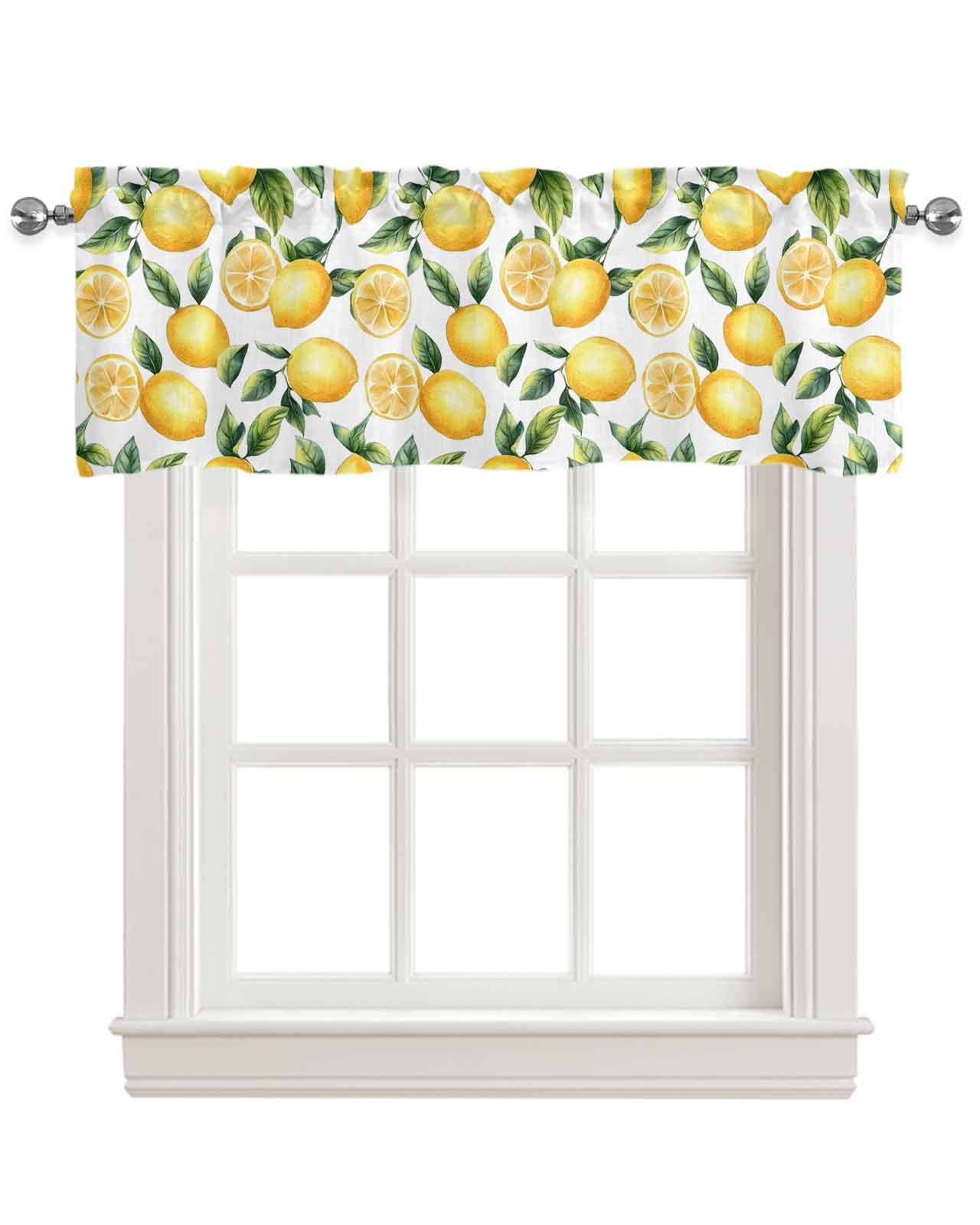 Watercolor Lemon Kitchen Valances for Windows Farmhouse Linen Window ...