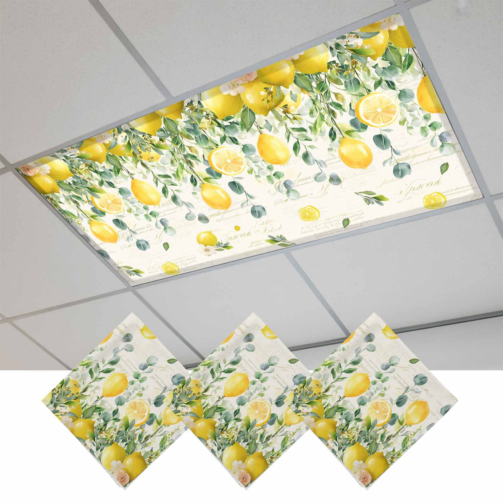 Watercolor Lemon Magnetic Fluorescent Light Covers for Ceiling Lights ...