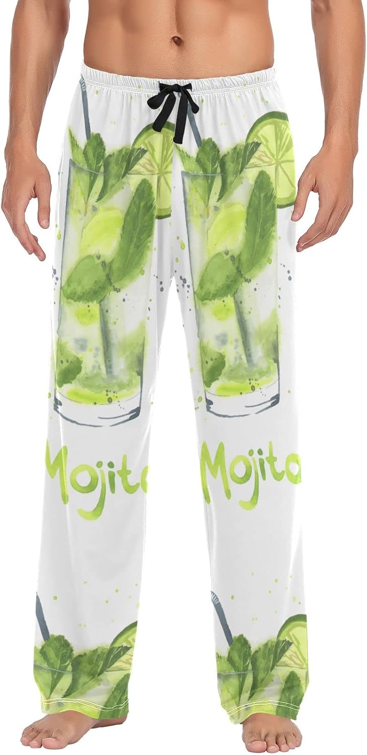 Watercolor Lemon Mint Mojito Mens Pajama Pants Sleepwear Lounge Men's ...