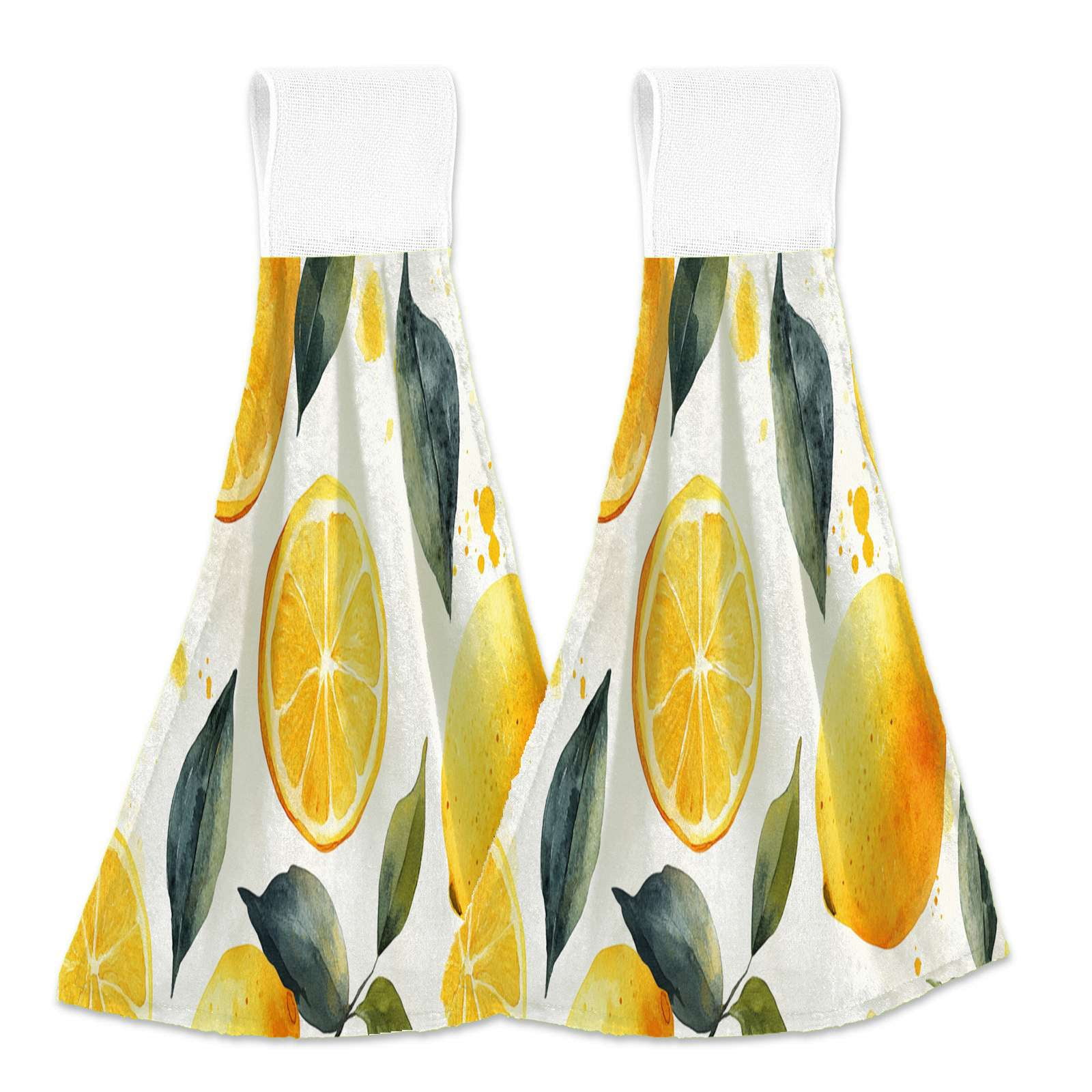 Watercolor Lemon Pattern Hanging Kitchen Hand Towels Sets with Loop ...