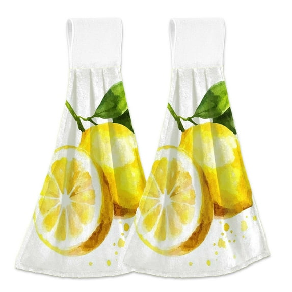 Watercolor Lemon Print Hanging Kitchen Hand Towels Sets with Loop Hand ...