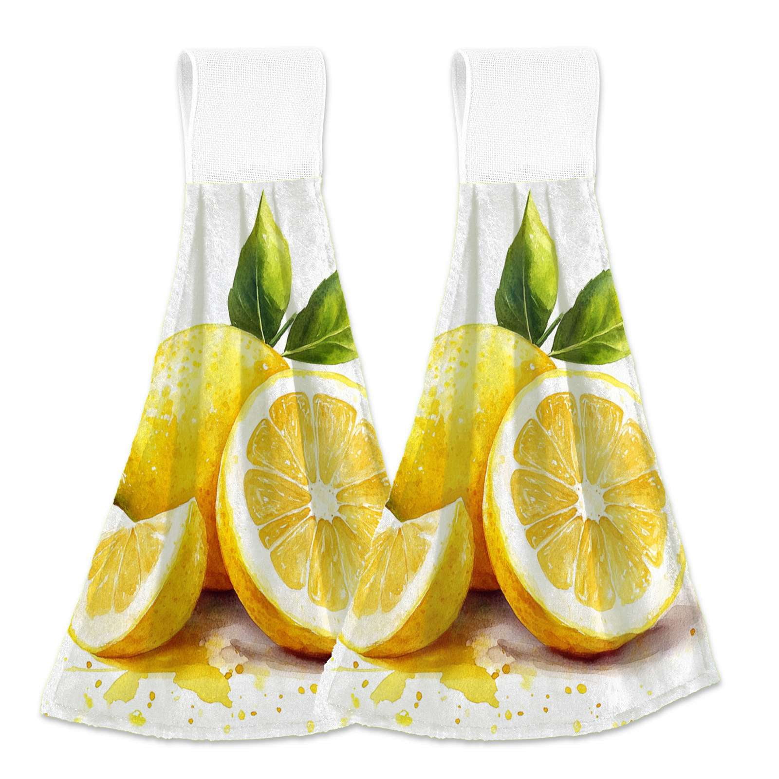 Watercolor Lemon Print Hanging Kitchen Hand Towels Sets with Loop Hand ...