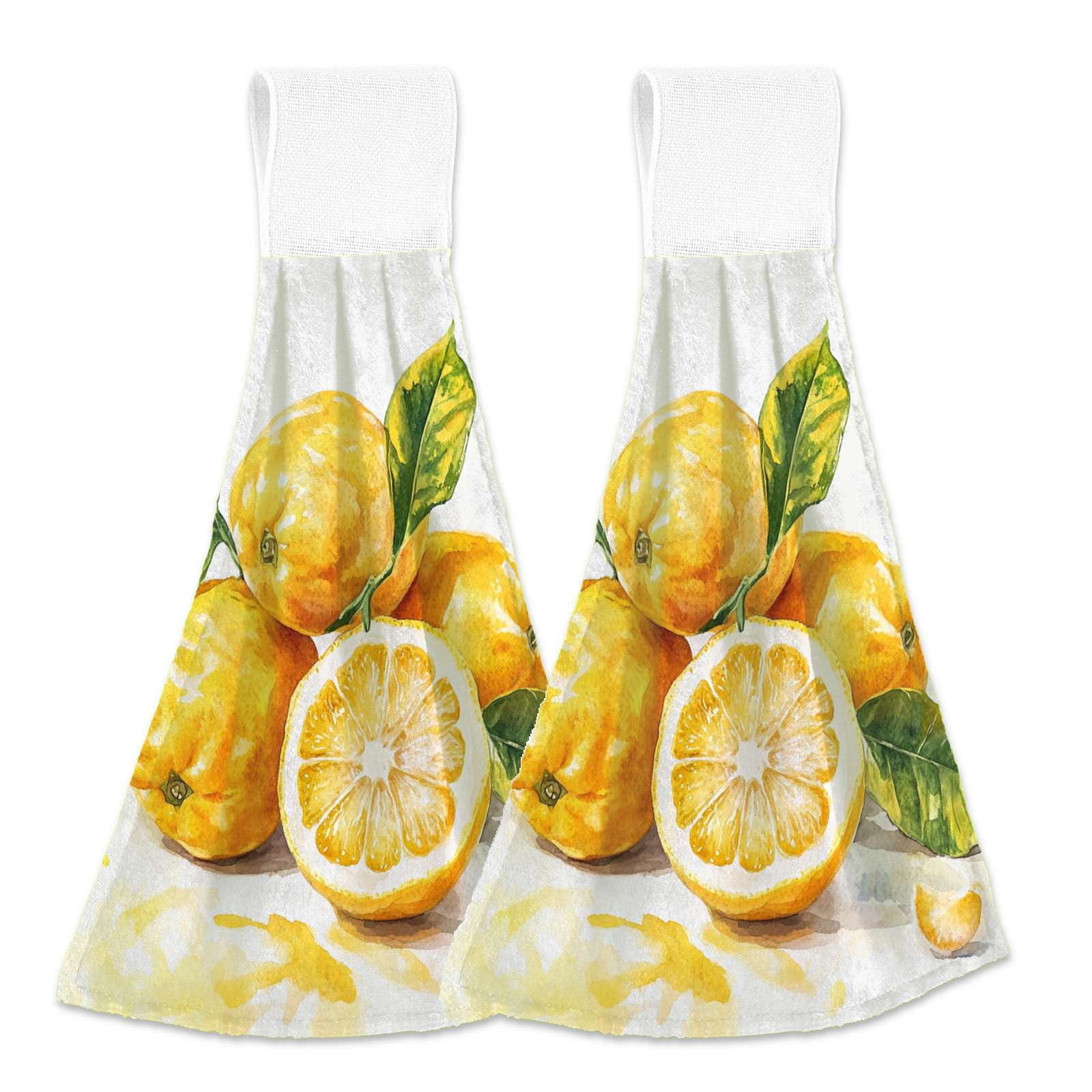 Watercolor Lemon Print Hanging Kitchen Hand Towels Sets with Loop Hand ...