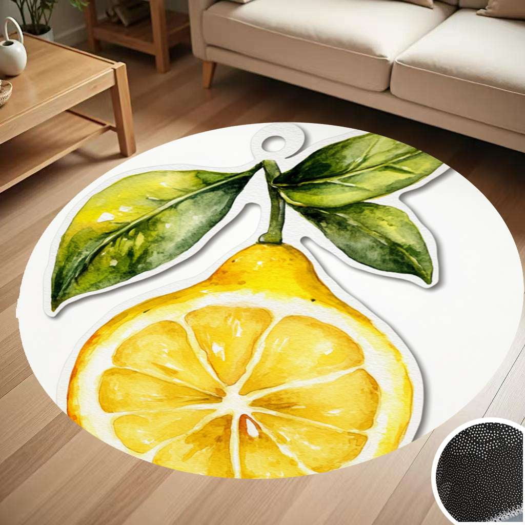 Watercolor Lemon Slice With Leaves Round Carpet Living Room Bedroom ...