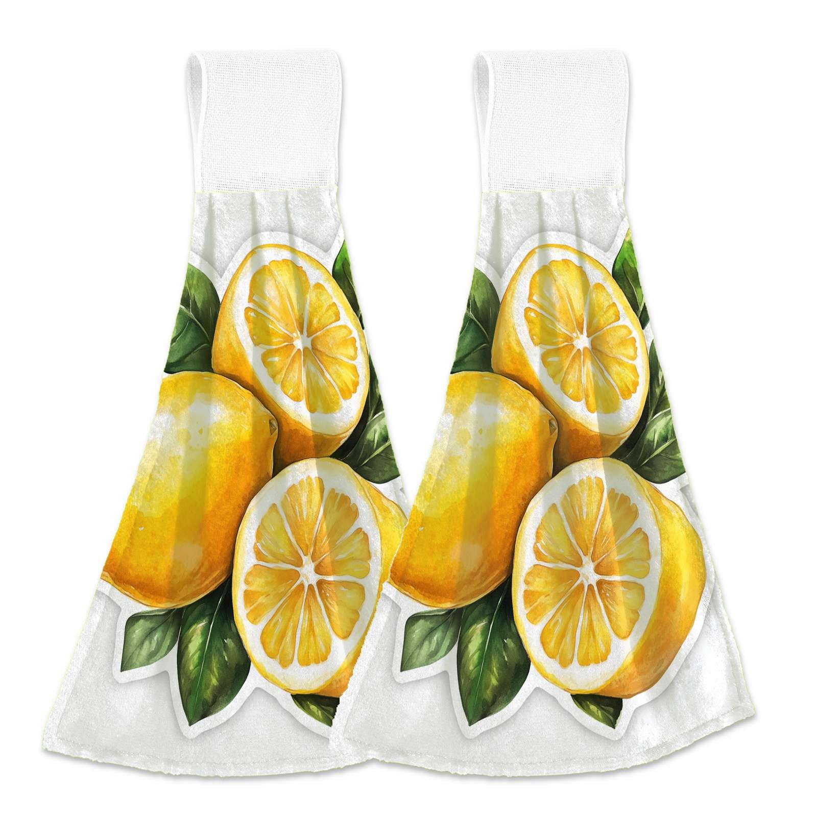 Watercolor Lemon Sticker Design Hanging Kitchen Hand Towels Sets with ...