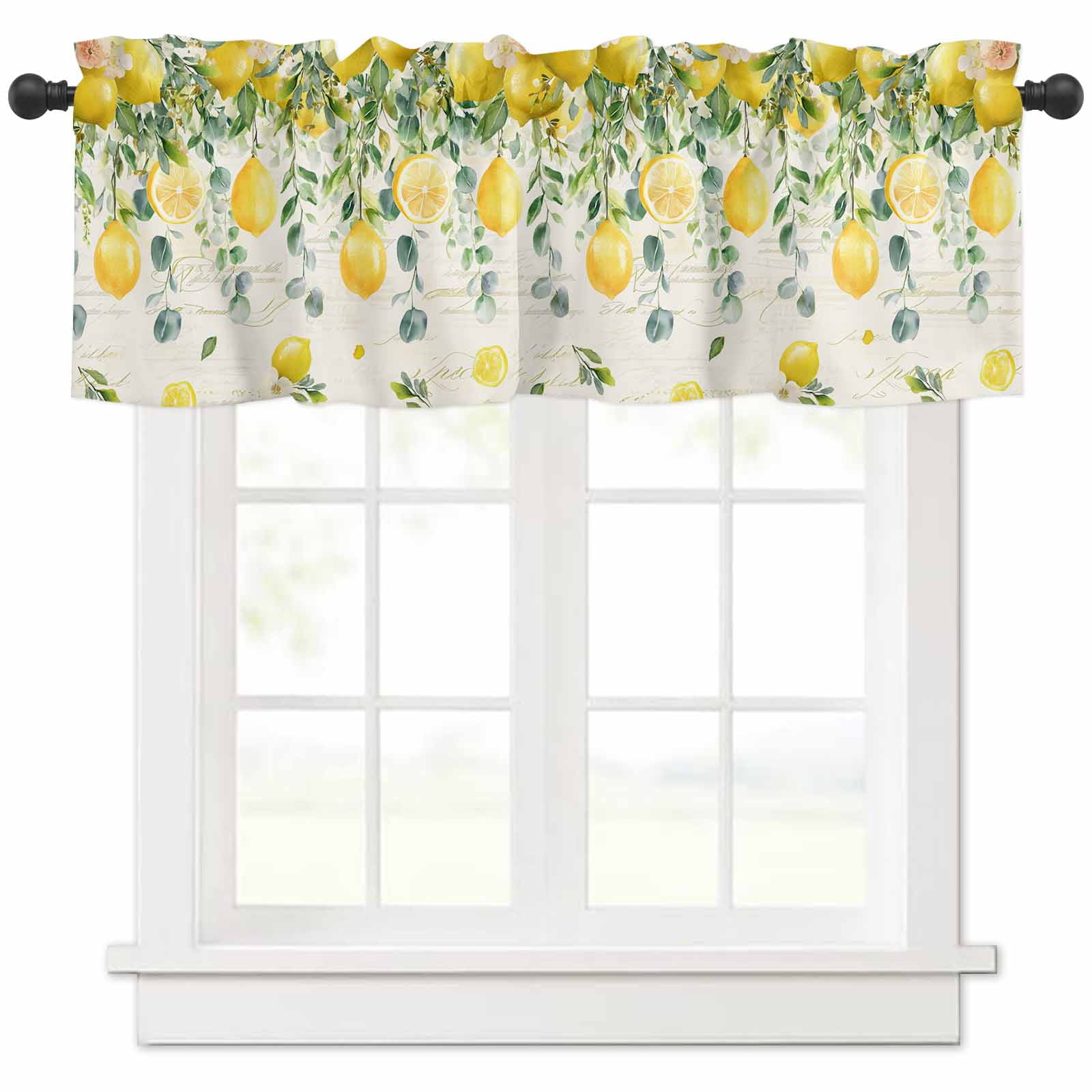 Watercolor Lemon Valances for Windows Farmhouse Kitchen Curtains Valances Rod Pocket Valance ...