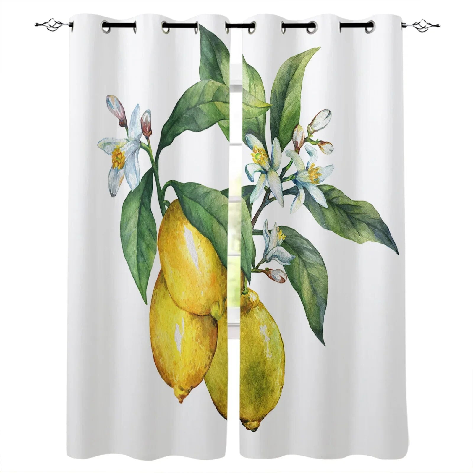 Watercolor Lemon Window Curtains For Living Room Kitchen Bedroom Modern ...