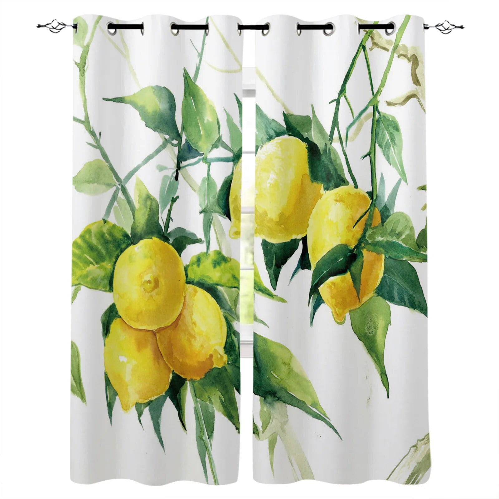 Watercolor Lemon Window Curtains For Living Room Kitchen Bedroom Modern ...