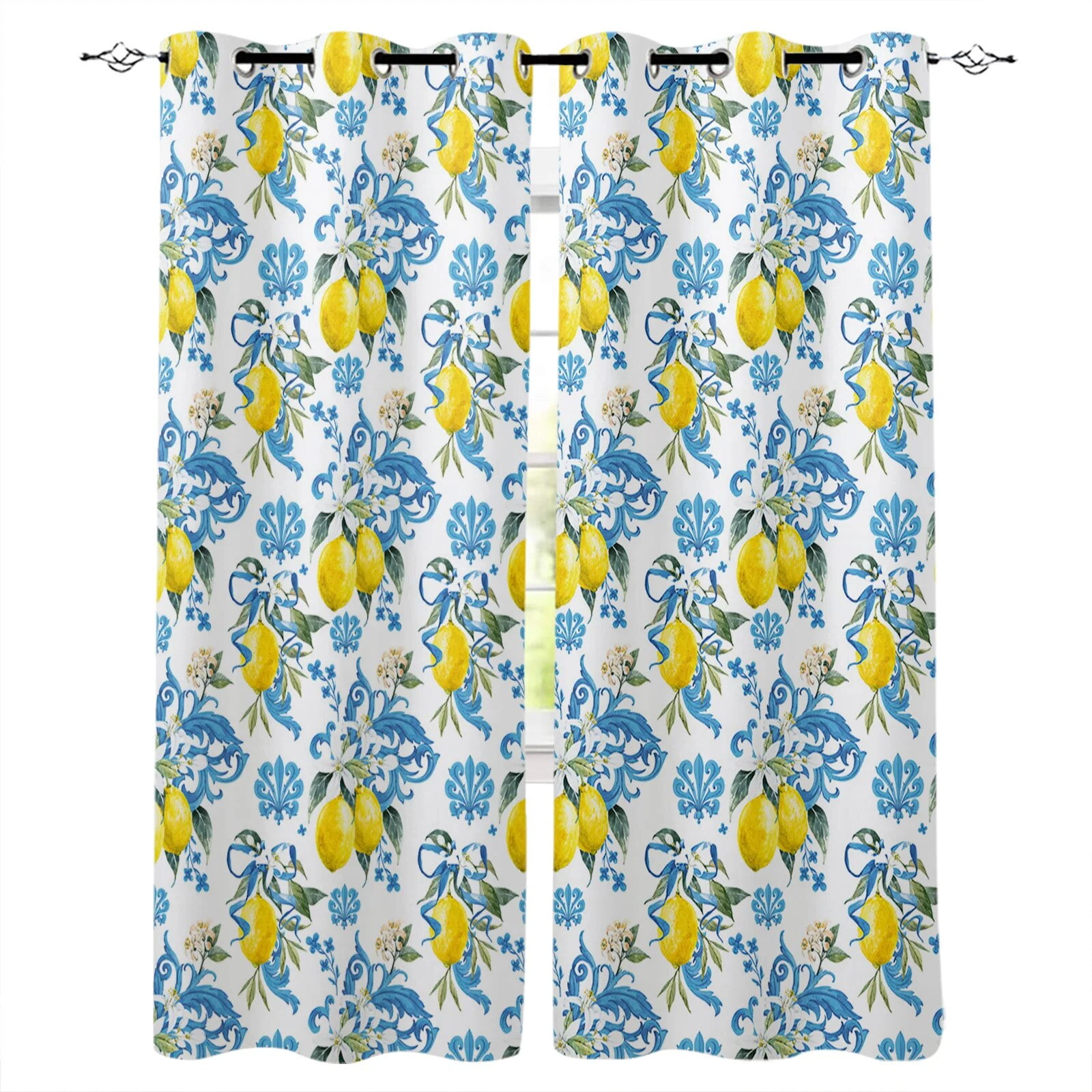 Watercolor Lemon Window Curtains For Living Room Kitchen Bedroom Modern ...