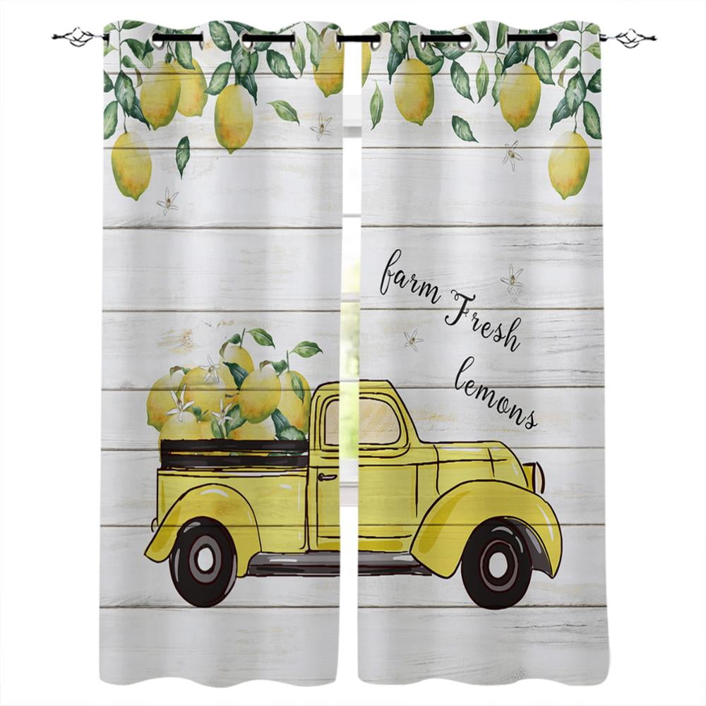 Watercolor Lemon Window Curtains For Living Room Kitchen Bedroom Modern ...
