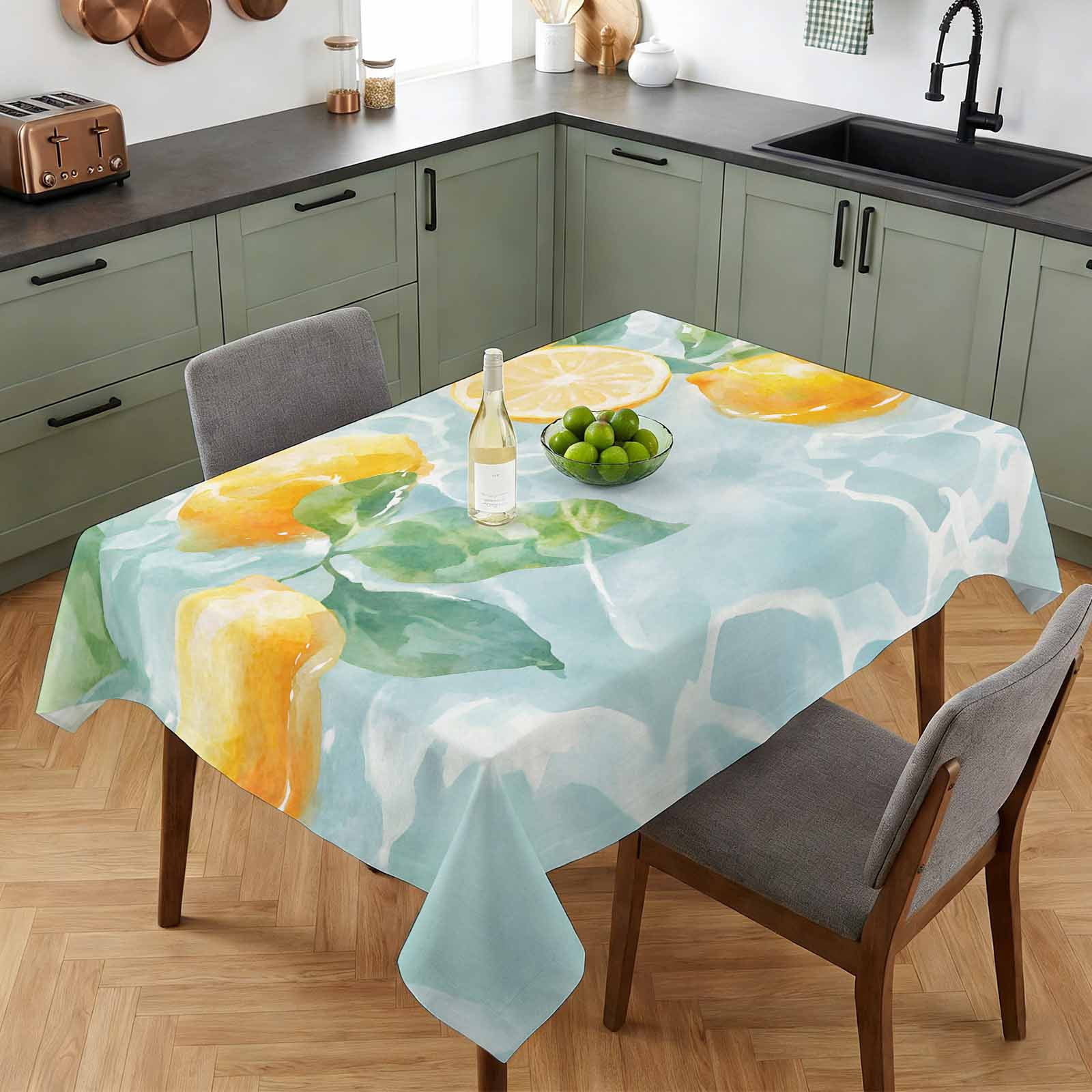 Watercolor Lemons on Lake Table Cloth 52x70in, Waterproof Rectangle ...