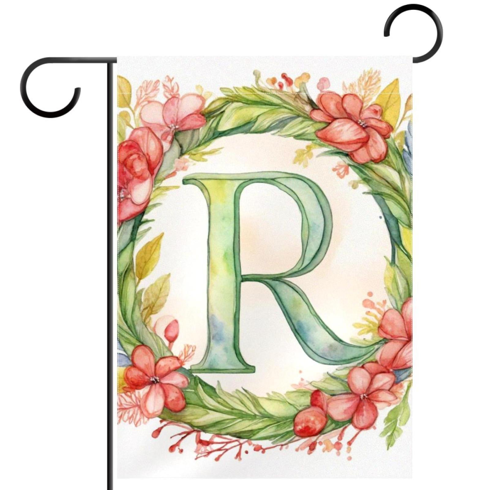 Watercolor Letter R with Wreath Pattern Decorative Garden Flag for All ...