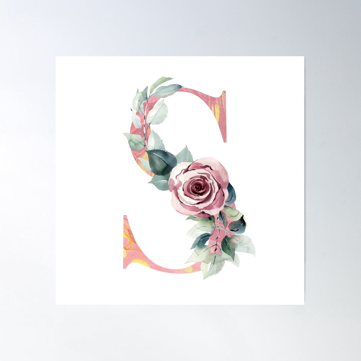 Watercolor Letter S Poster Wall Art, Modern Wall Decor For Living Room ...