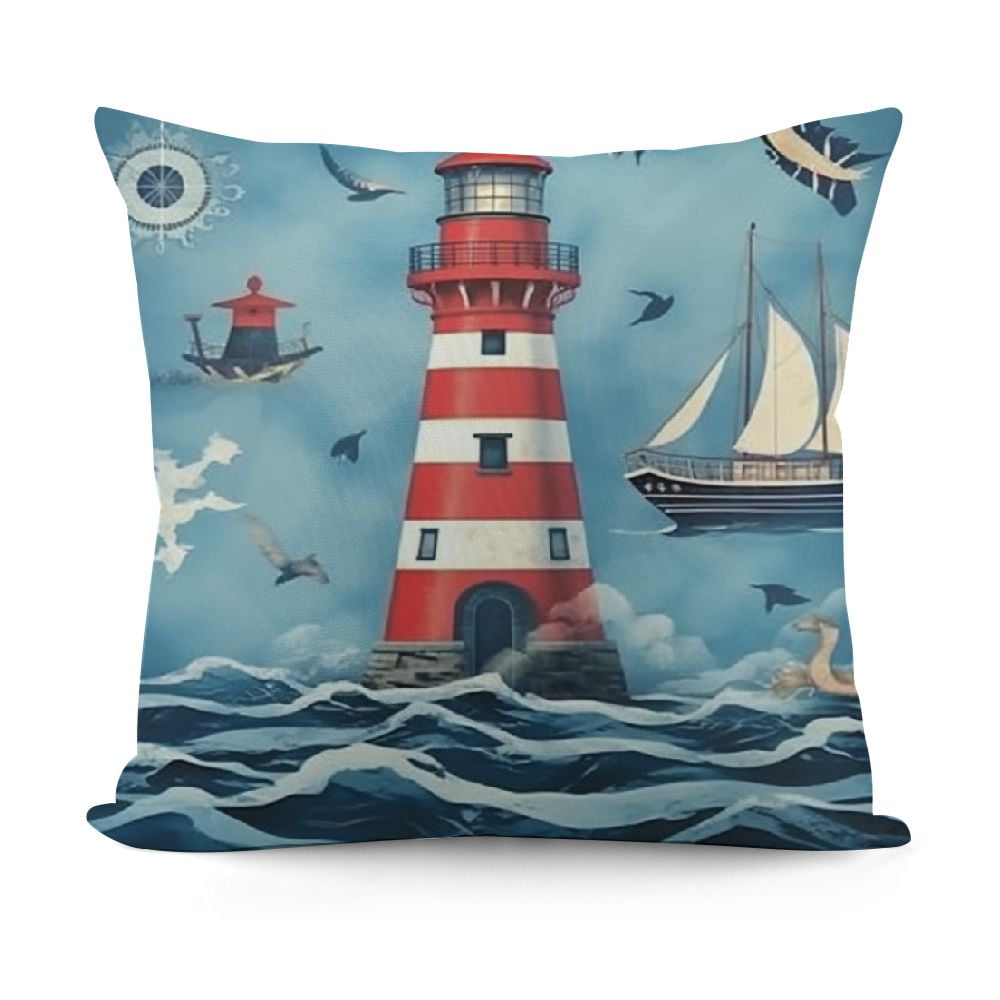 Watercolor Lighthouse Pillow Cover Single Pack,Ocean Maritime Adventure ...