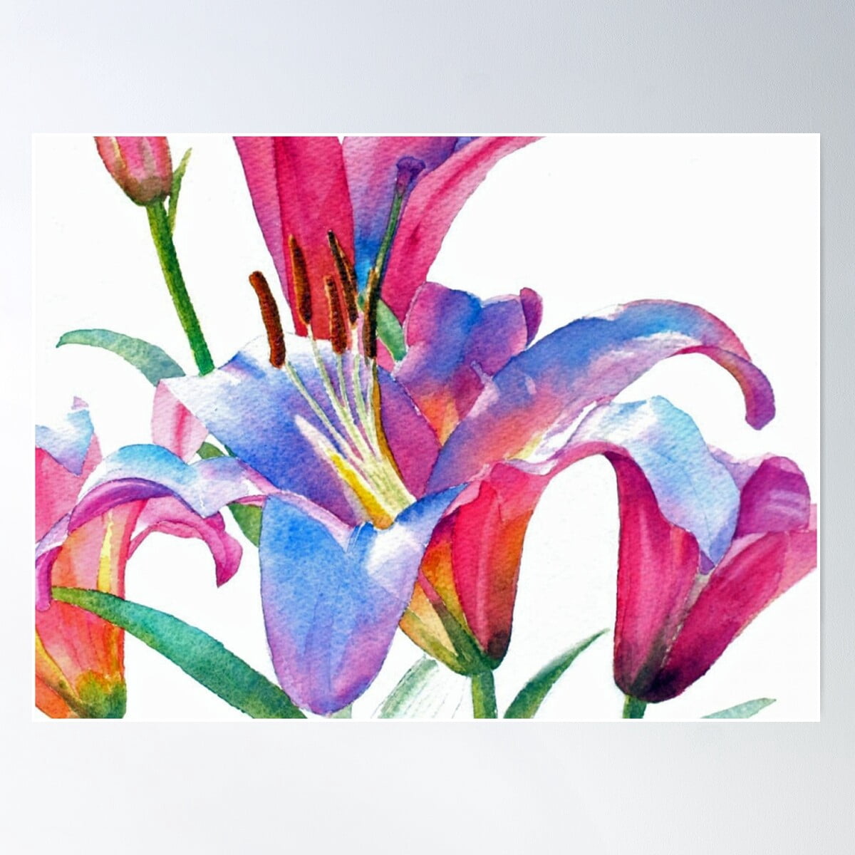 Watercolor Lilies Poster Wall Art, Modern Wall Decor For Living Room ...