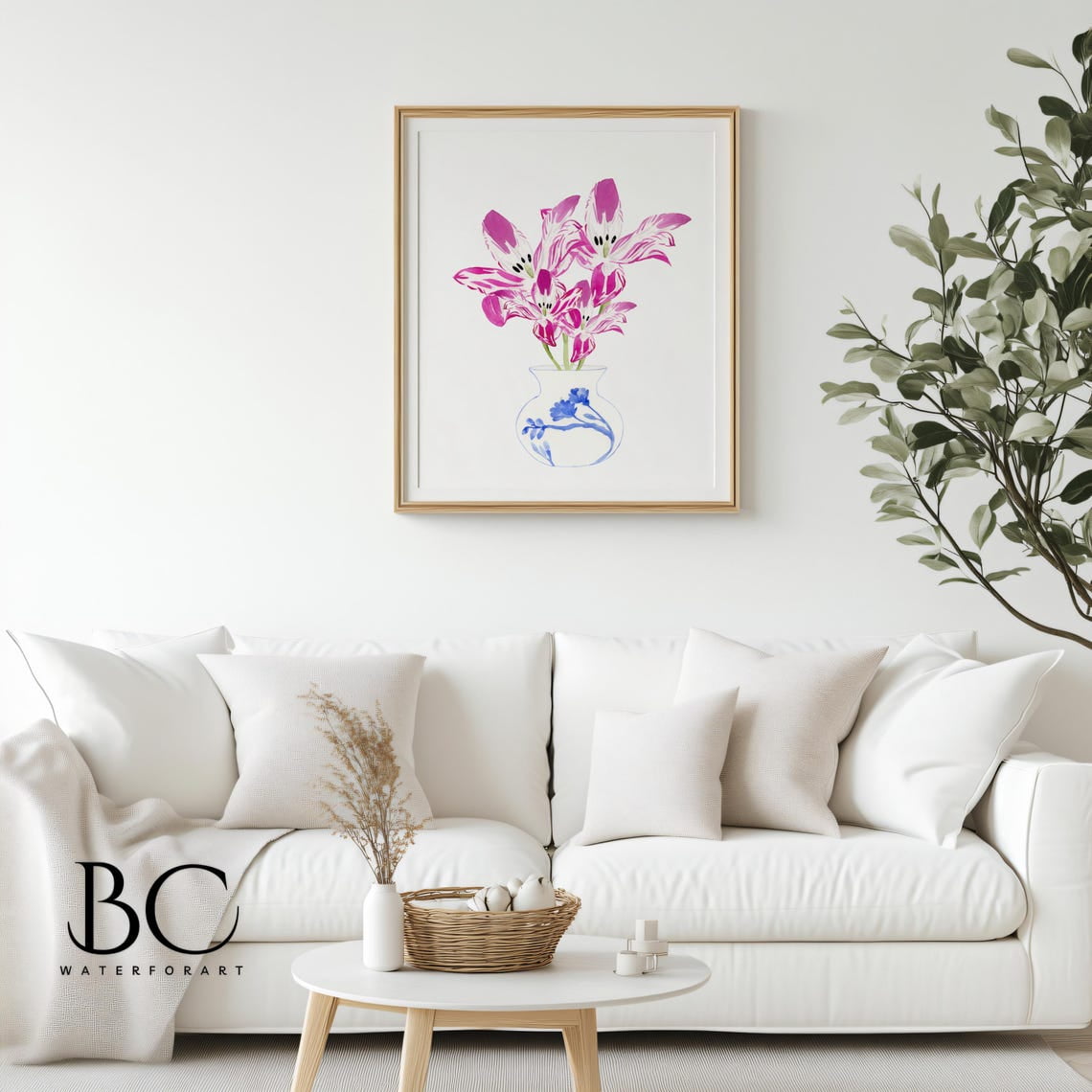 Watercolor Lily Flower Print, Pink House Plant Art, Flower Lover Gift, Botanical Art, Pink ...