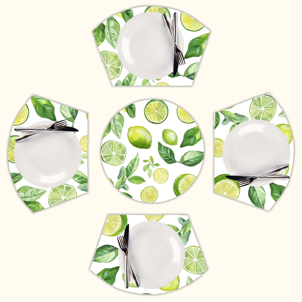 Watercolor Lime Fruit Pattern Round Table Placemats Set Of 5 Wedge ...