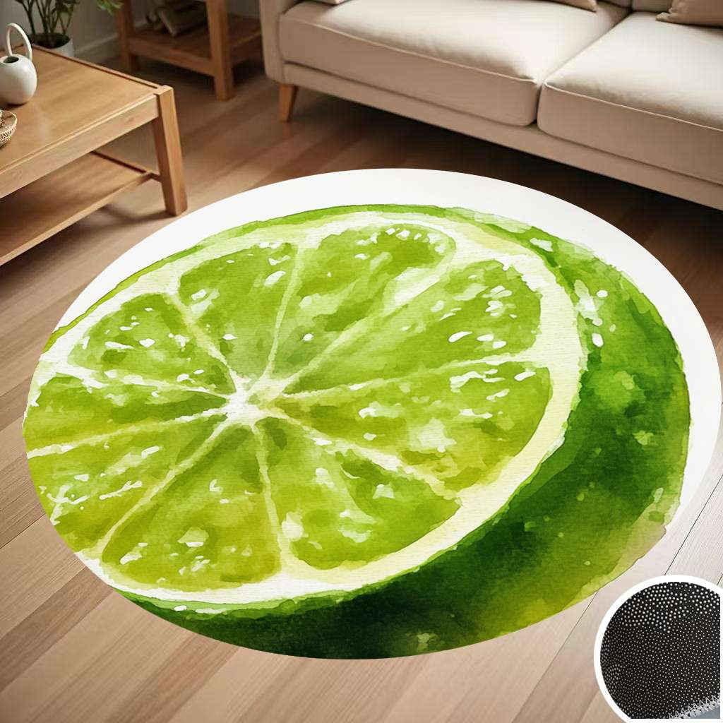 Watercolor Lime Slice Illustration Round Carpet Living Room Bedroom ...